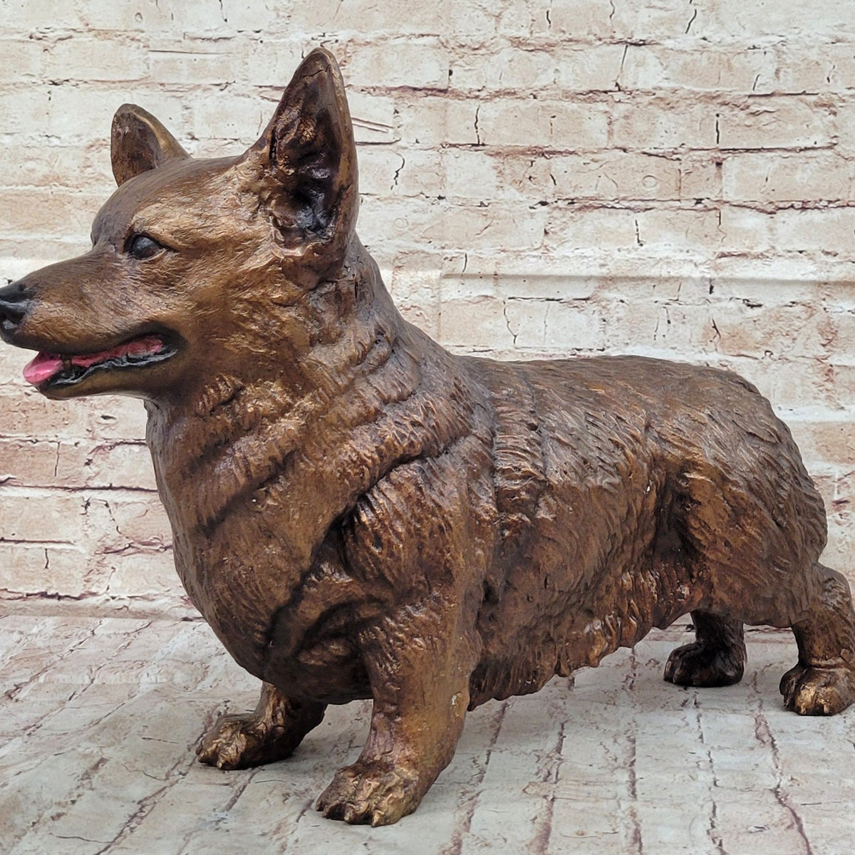 Bronze Metal Corgi Dog Sculpture Statue Figurine Collectible Decor Sig ...