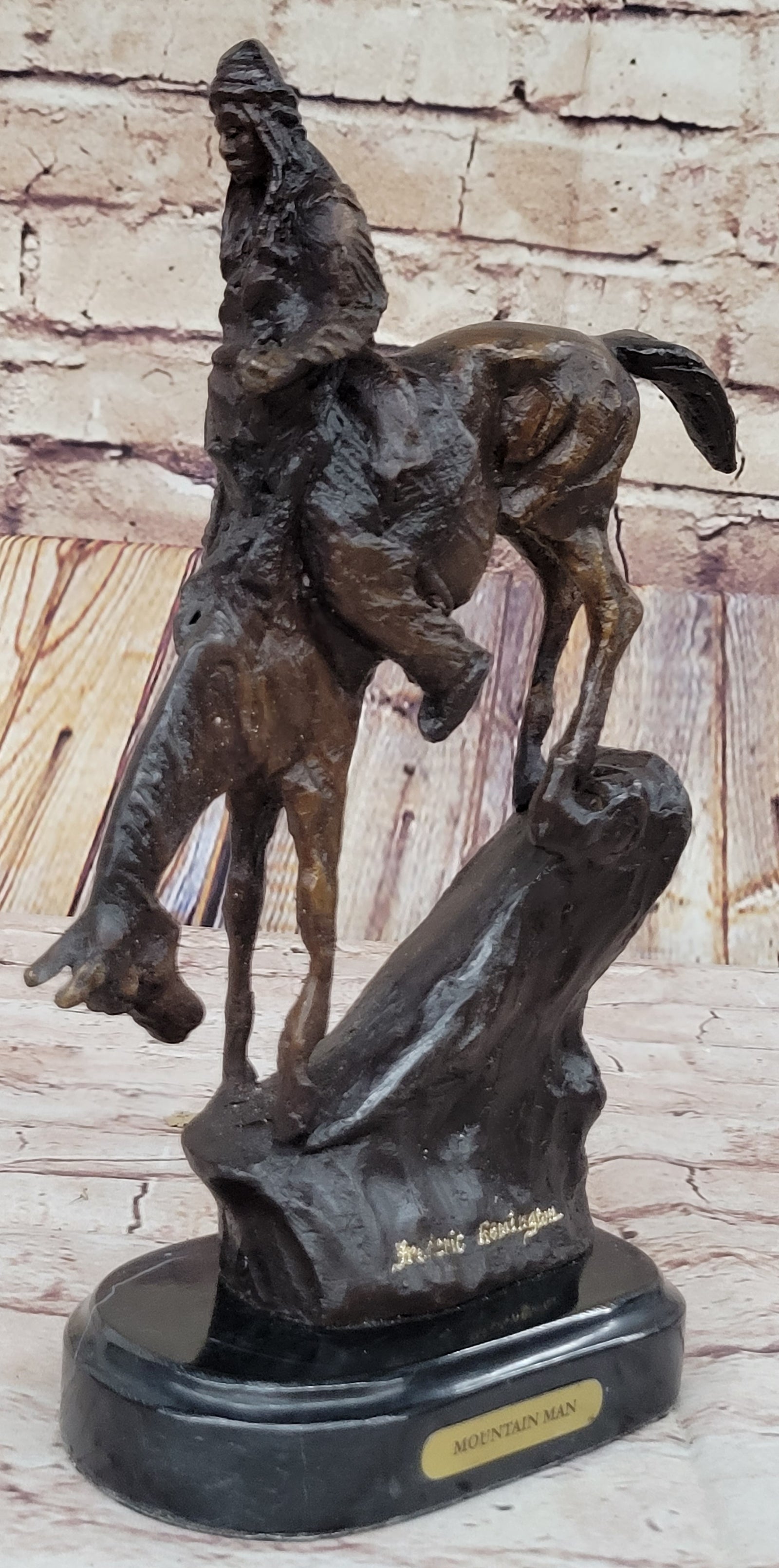 Native Indian Chief Riding Horse On A Rock Bronze Sculpture Statue by ...