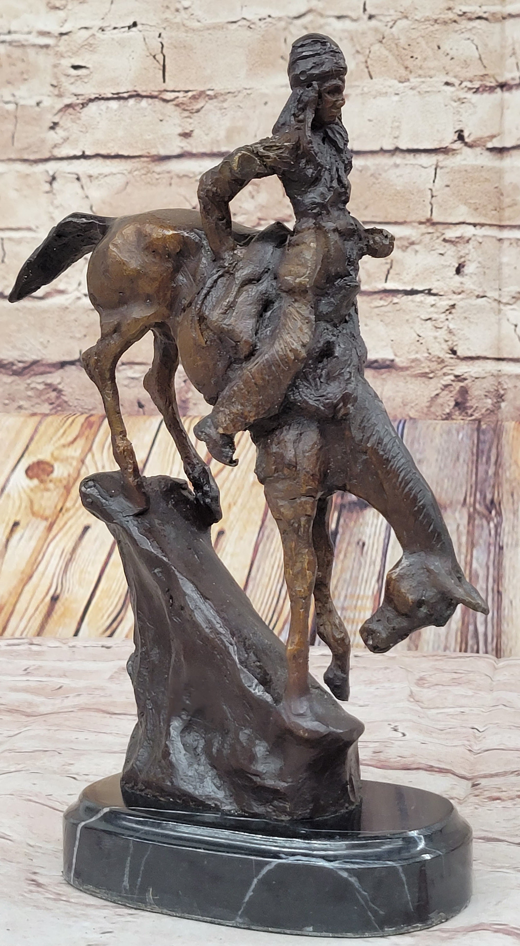 Native Indian Chief Riding Horse On A Rock Bronze Sculpture Statue by ...