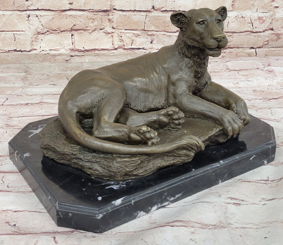 Art Deco Large Female African Wildlife Lion Bronze Sculpture Marble St ...