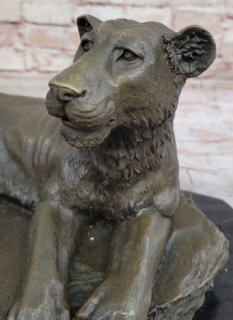 Art Deco Large Female African Wildlife Lion Bronze Sculpture Marble St ...