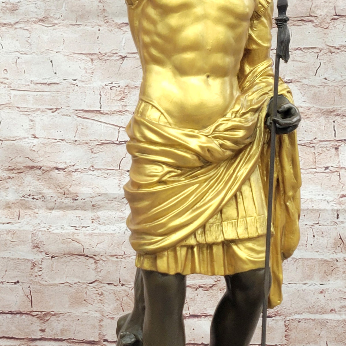 Bronze Roman Caesar Warrior Statue with Gilded Armor and Spear on Base ...