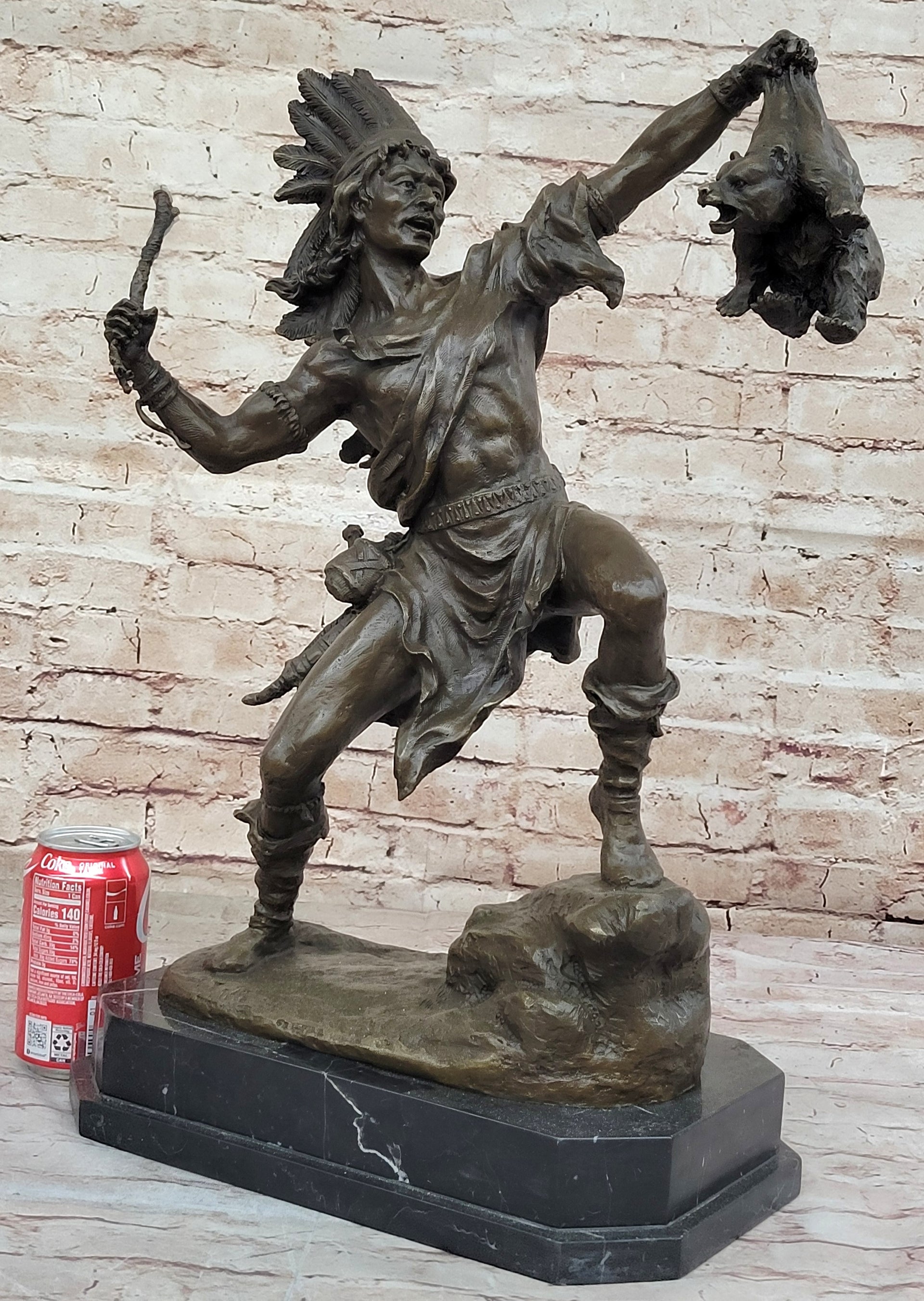 Bronze Sculpture of Native American Indian Shaman Medicine Man w/ Bear ...