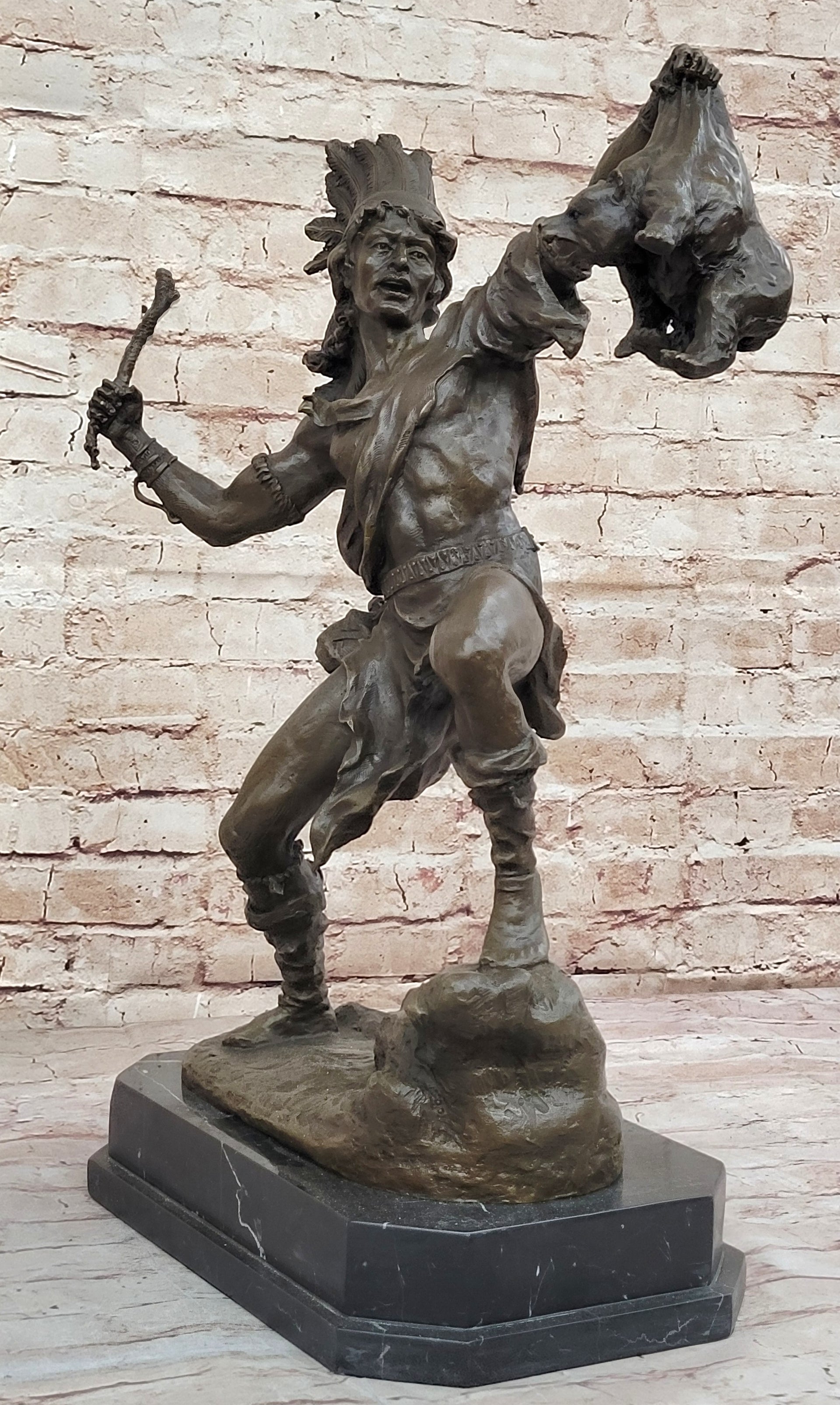 Bronze Sculpture of Native American Indian Shaman Medicine Man w/ Bear ...