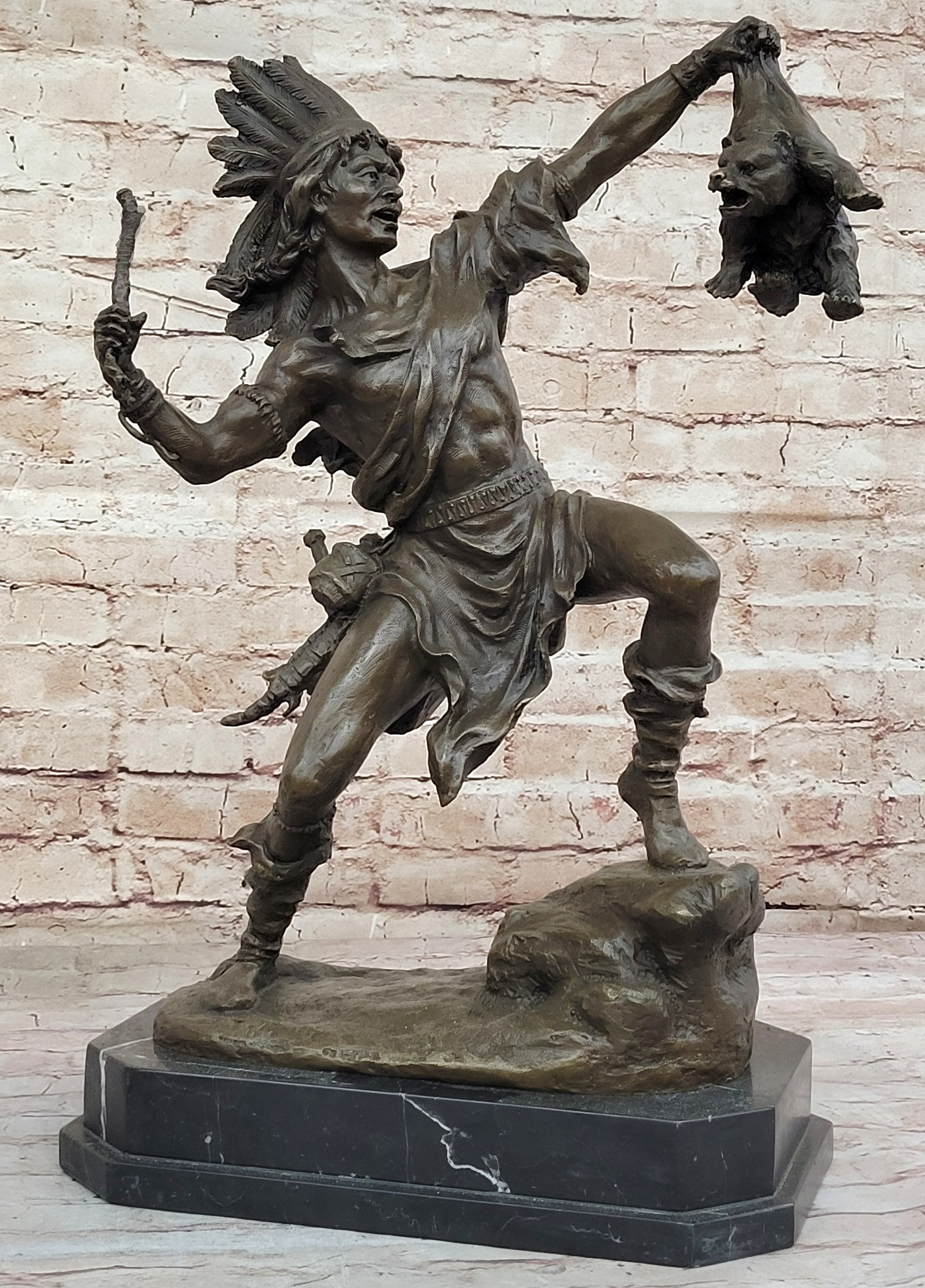 Bronze Sculpture of Native American Indian Shaman Medicine Man w/ Bear ...