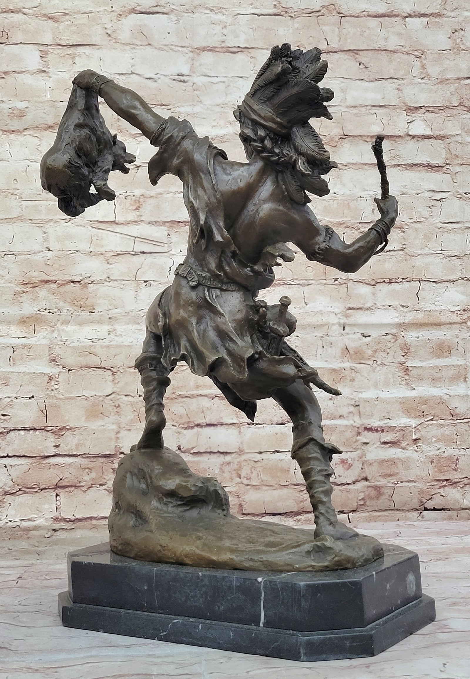 Bronze Sculpture of Native American Indian Shaman Medicine Man w/ Bear ...