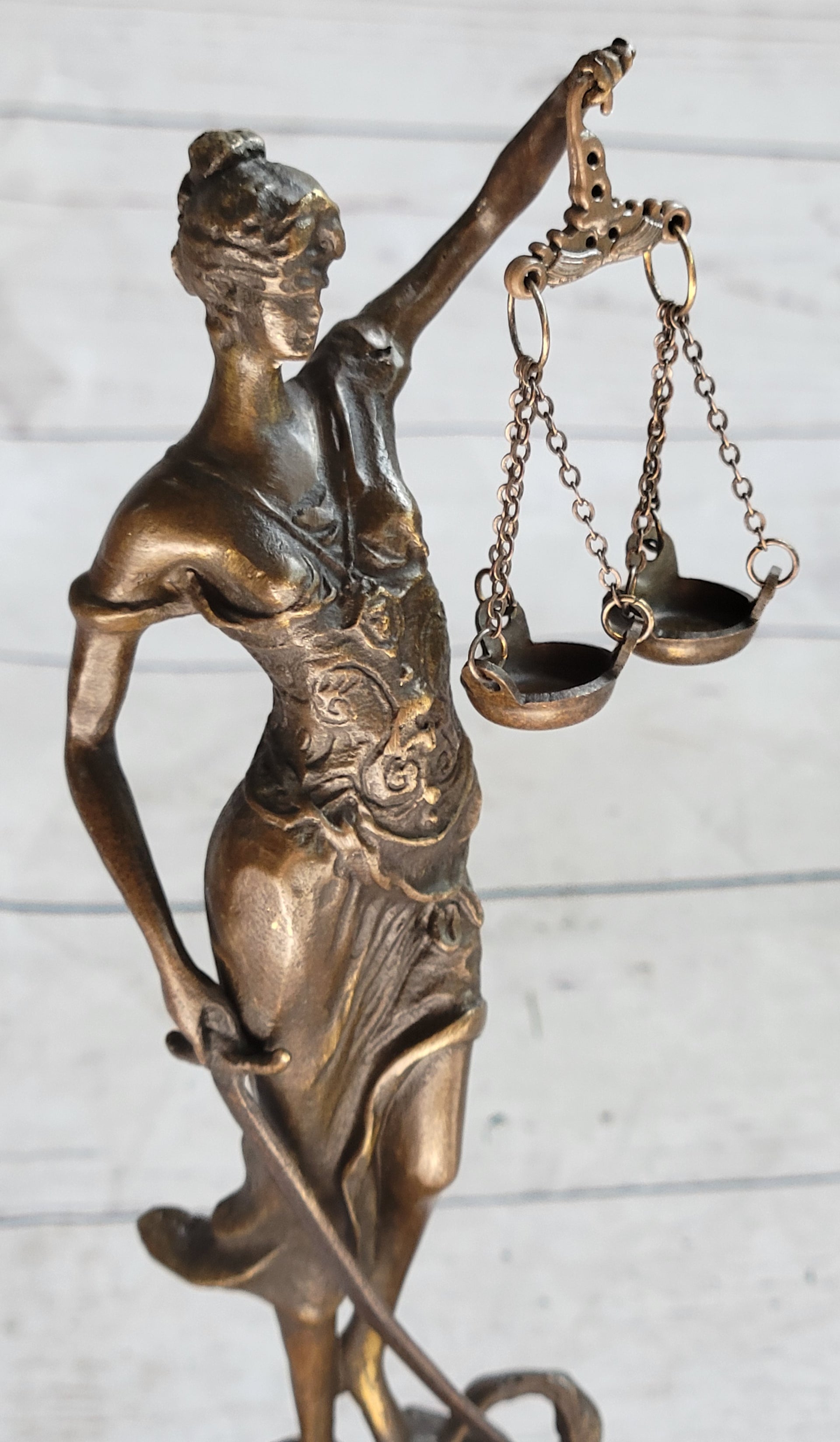 Real Bronze Statue Marble Lady Blind Justice Scales Law Sculpture Marb ...