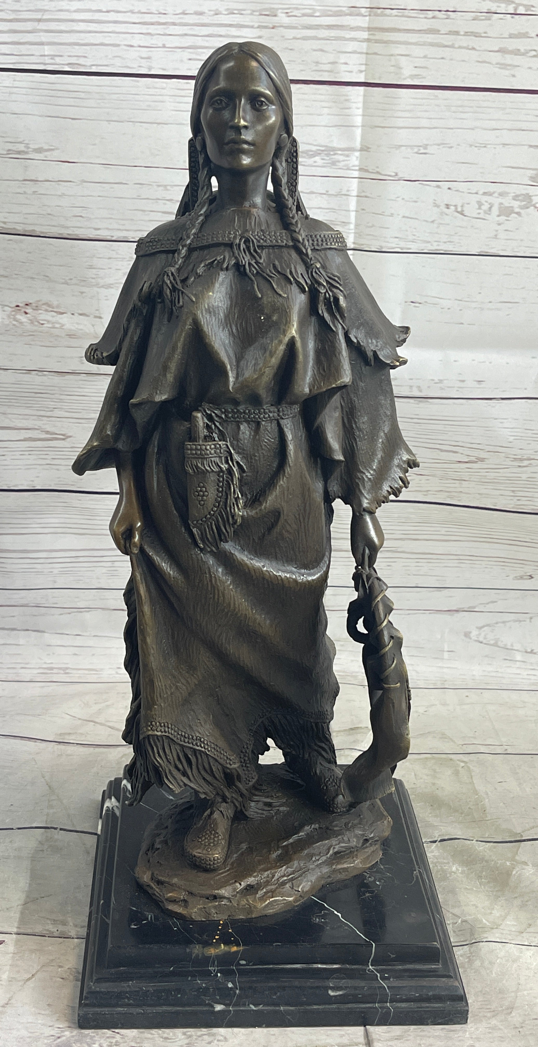 Original Signed American Indian Woman W/ Baby Traditional Outfit Statue ...