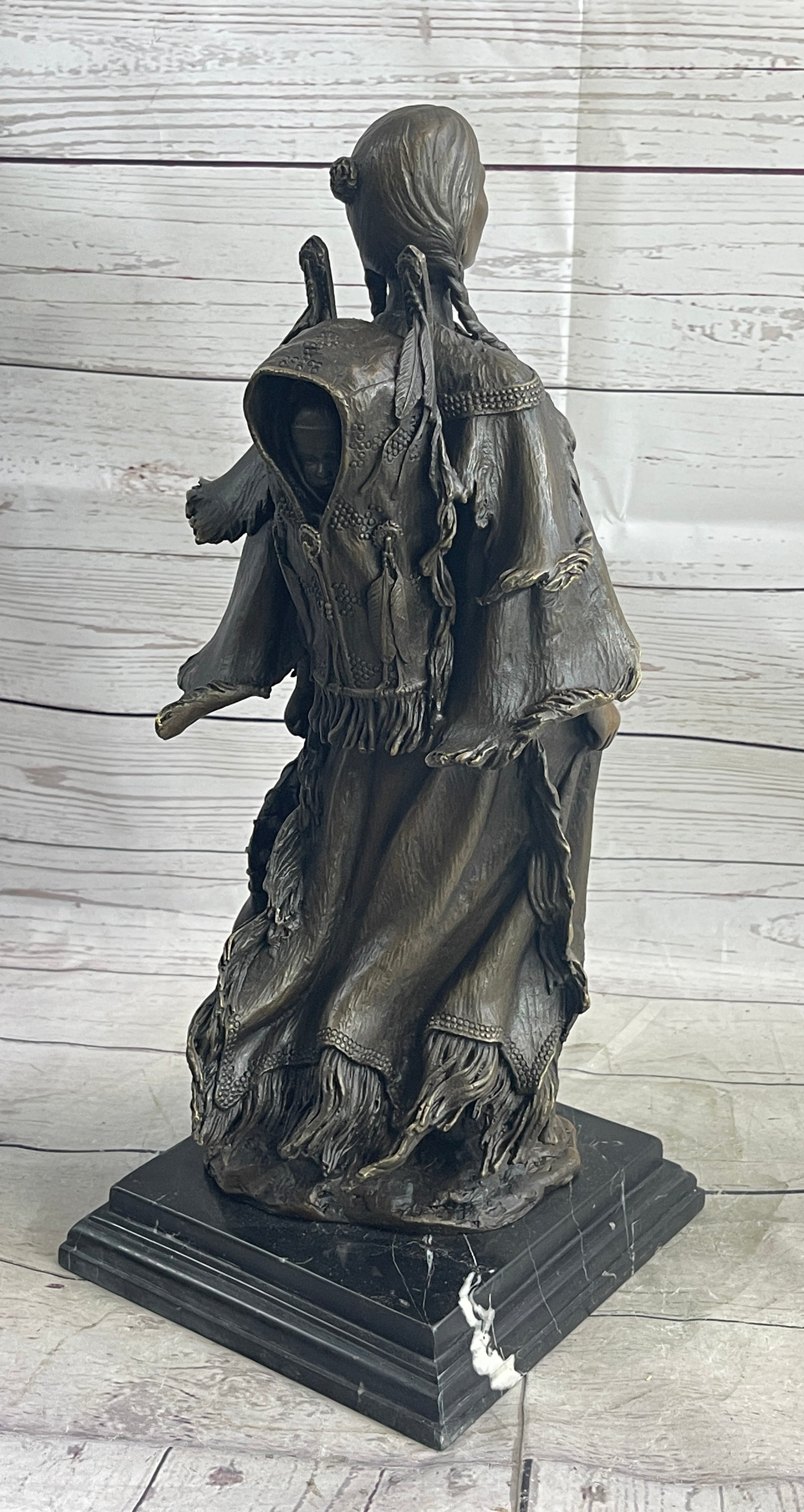 Original Signed American Indian Woman W/ Baby Traditional Outfit Statue ...