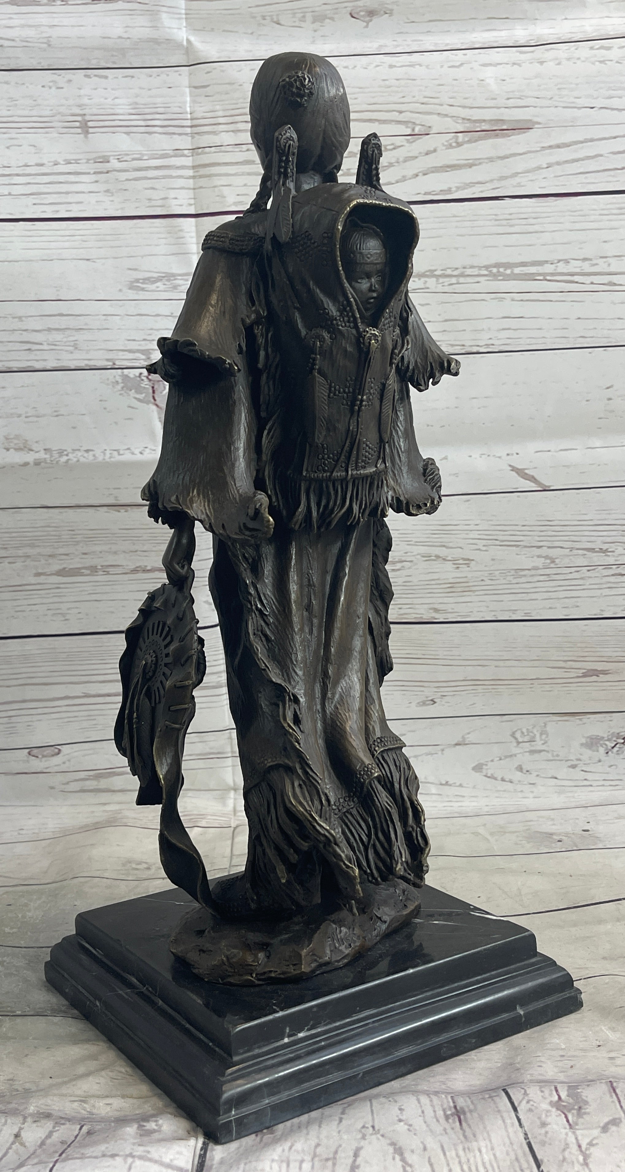 Original Signed American Indian Woman W/ Baby Traditional Outfit Statue ...