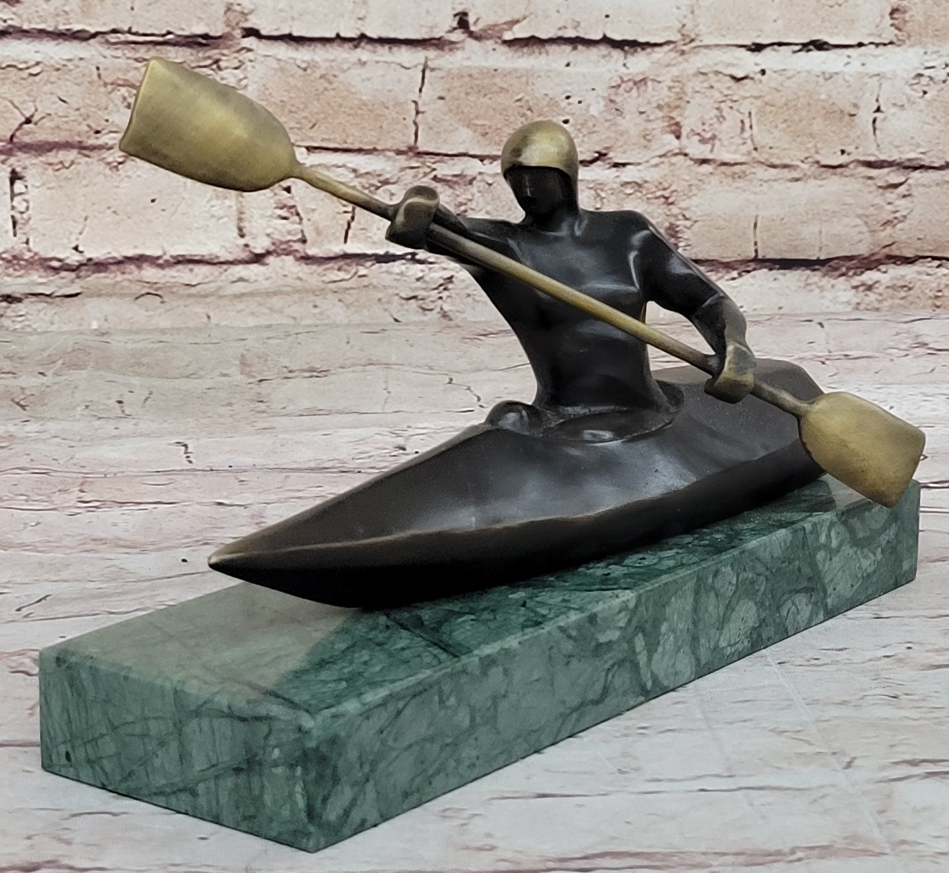 Hot Cast Canoeing Trophy Bronze Sculpture by Mario Nick Green Marble B ...