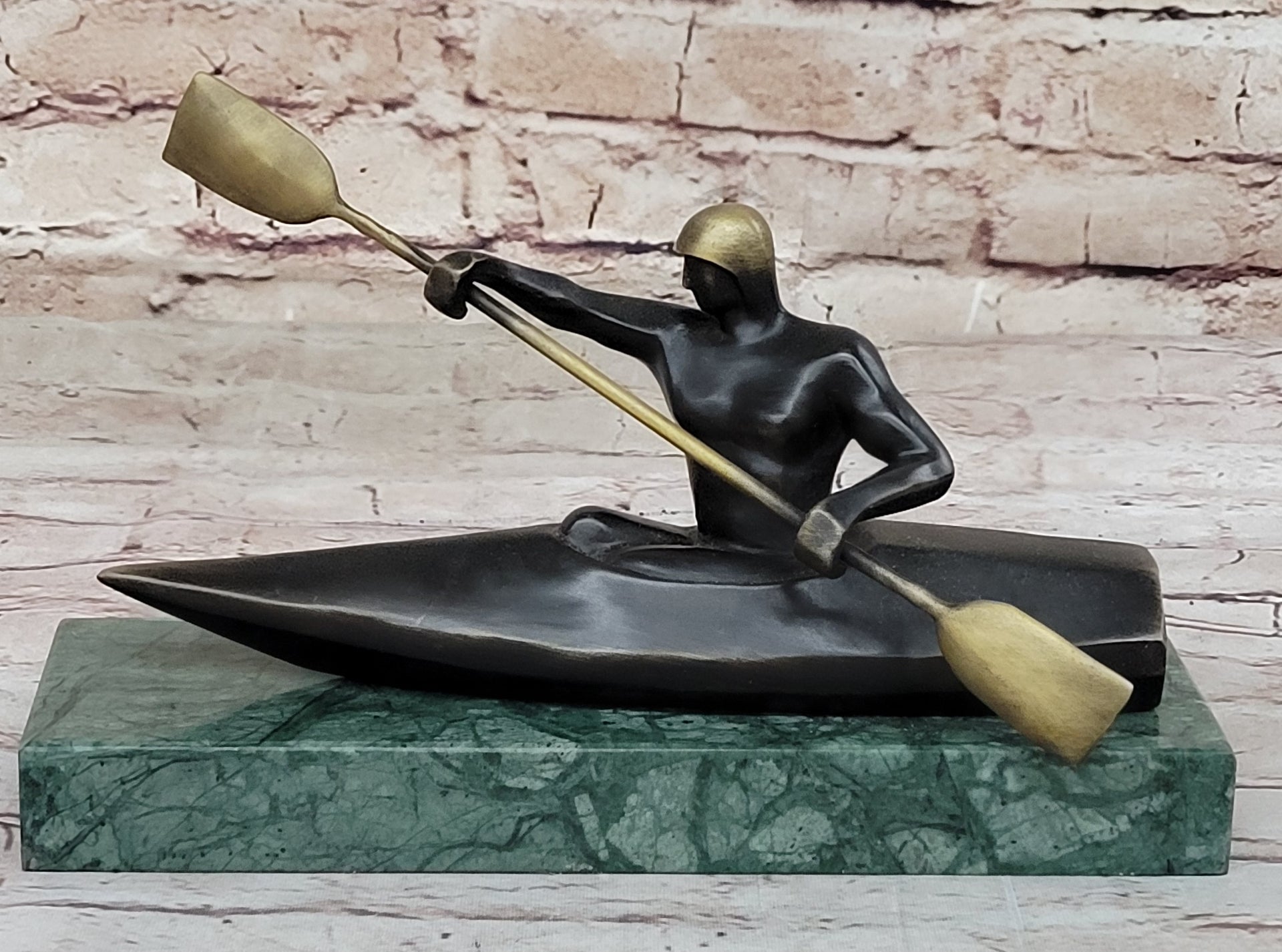 Hot Cast Canoeing Trophy Bronze Sculpture by Mario Nick Green Marble B ...