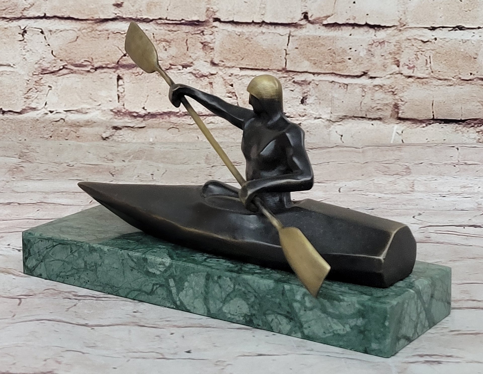 Hot Cast Canoeing Trophy Bronze Sculpture by Mario Nick Green Marble B ...