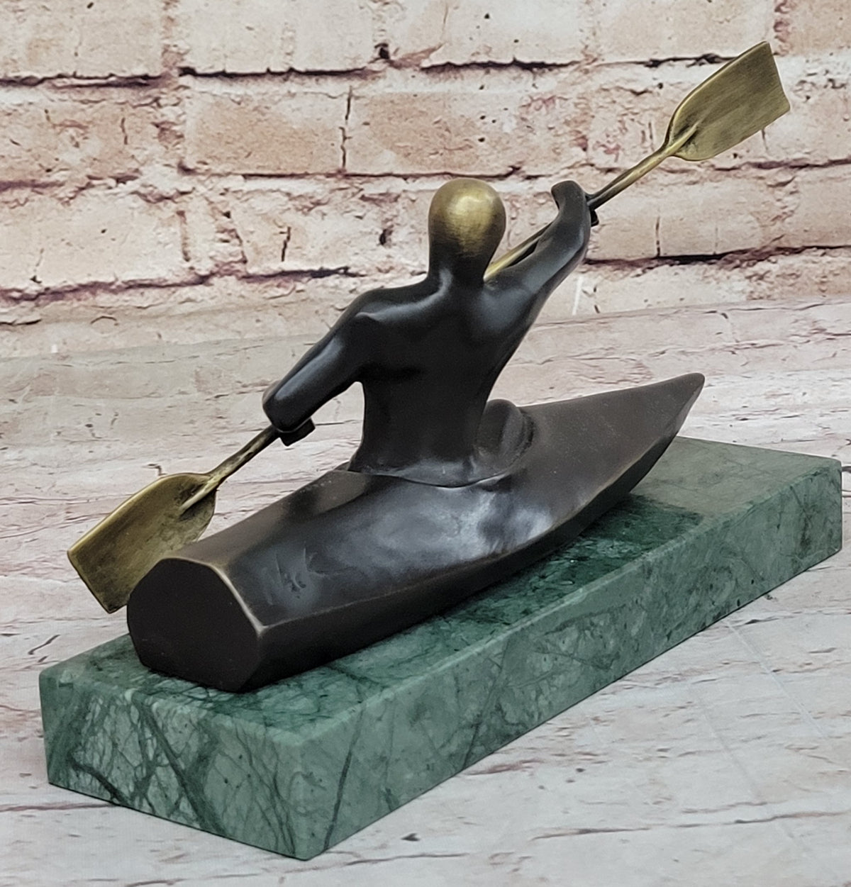 Hot Cast Canoeing Trophy Bronze Sculpture by Mario Nick Green Marble B ...