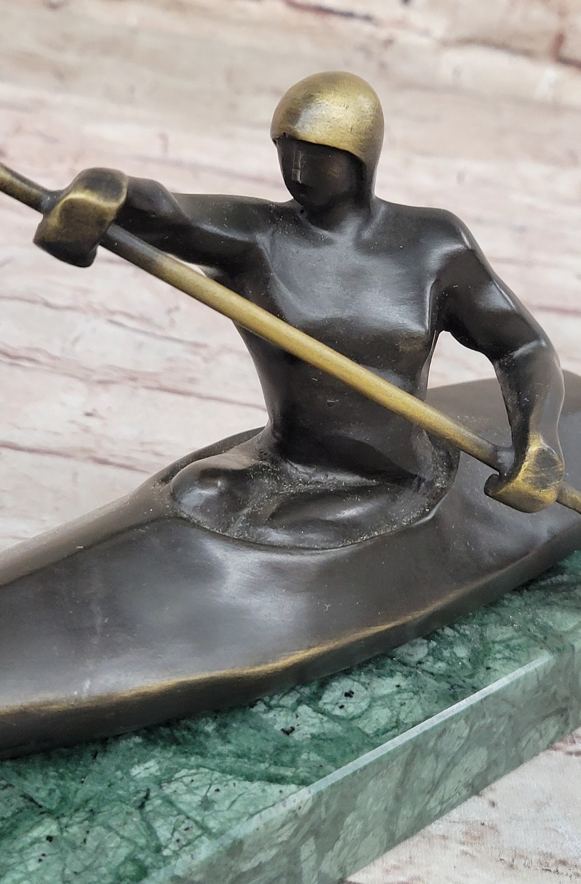 Hot Cast Canoeing Trophy Bronze Sculpture by Mario Nick Green Marble B ...