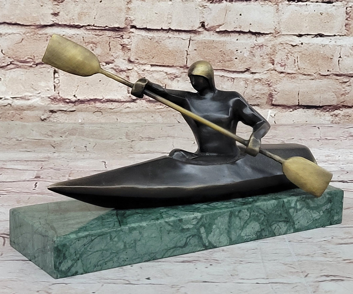 Hot Cast Canoeing Trophy Bronze Sculpture by Mario Nick Green Marble B ...