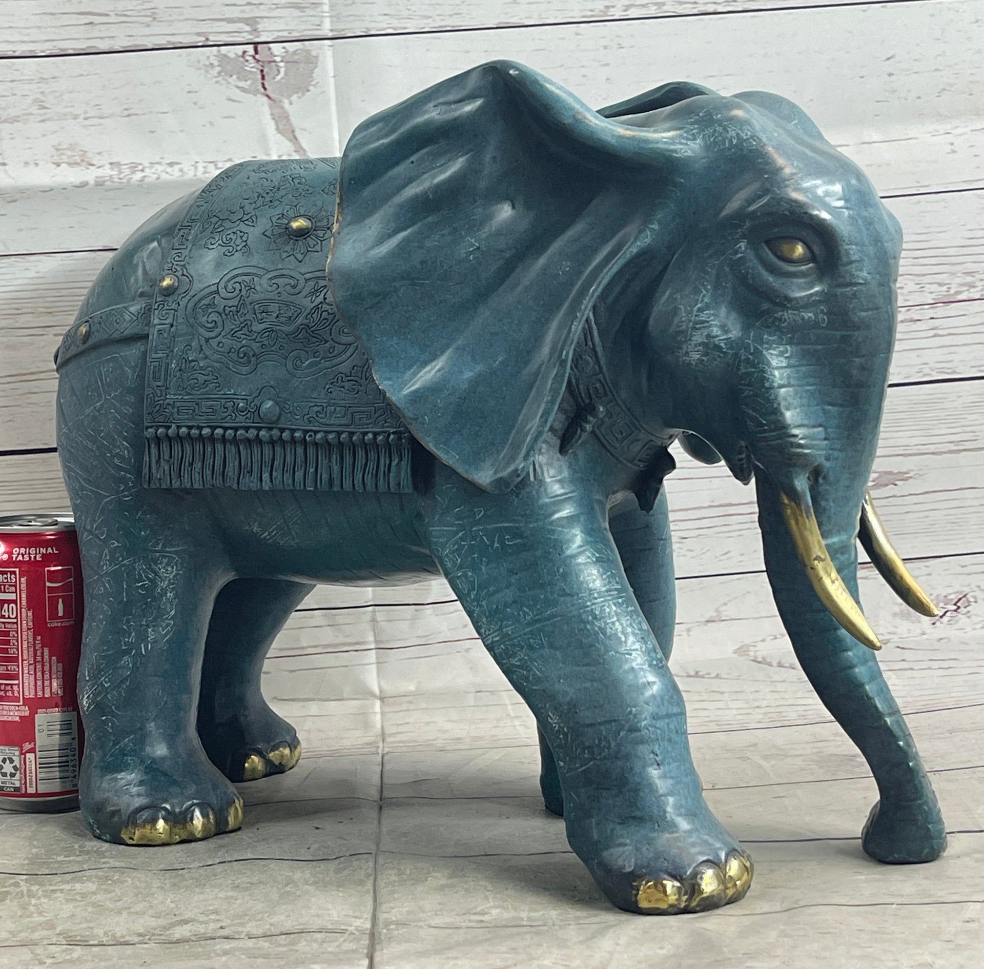 Extra Large Heavy Wildlife Elephant by French Artist Barye Green Patin ...