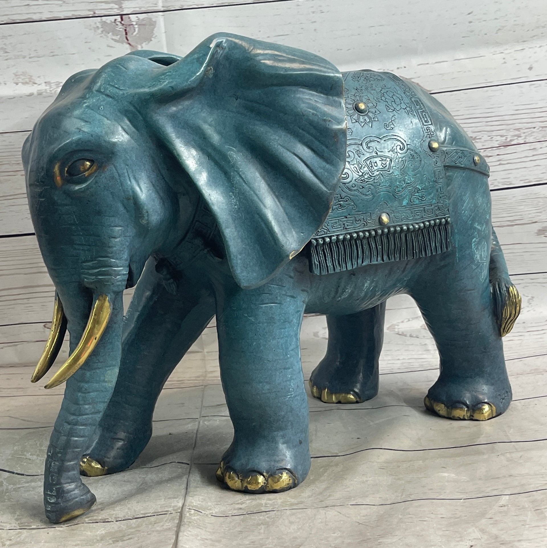 Extra Large Heavy Wildlife Elephant by French Artist Barye Green Patin ...