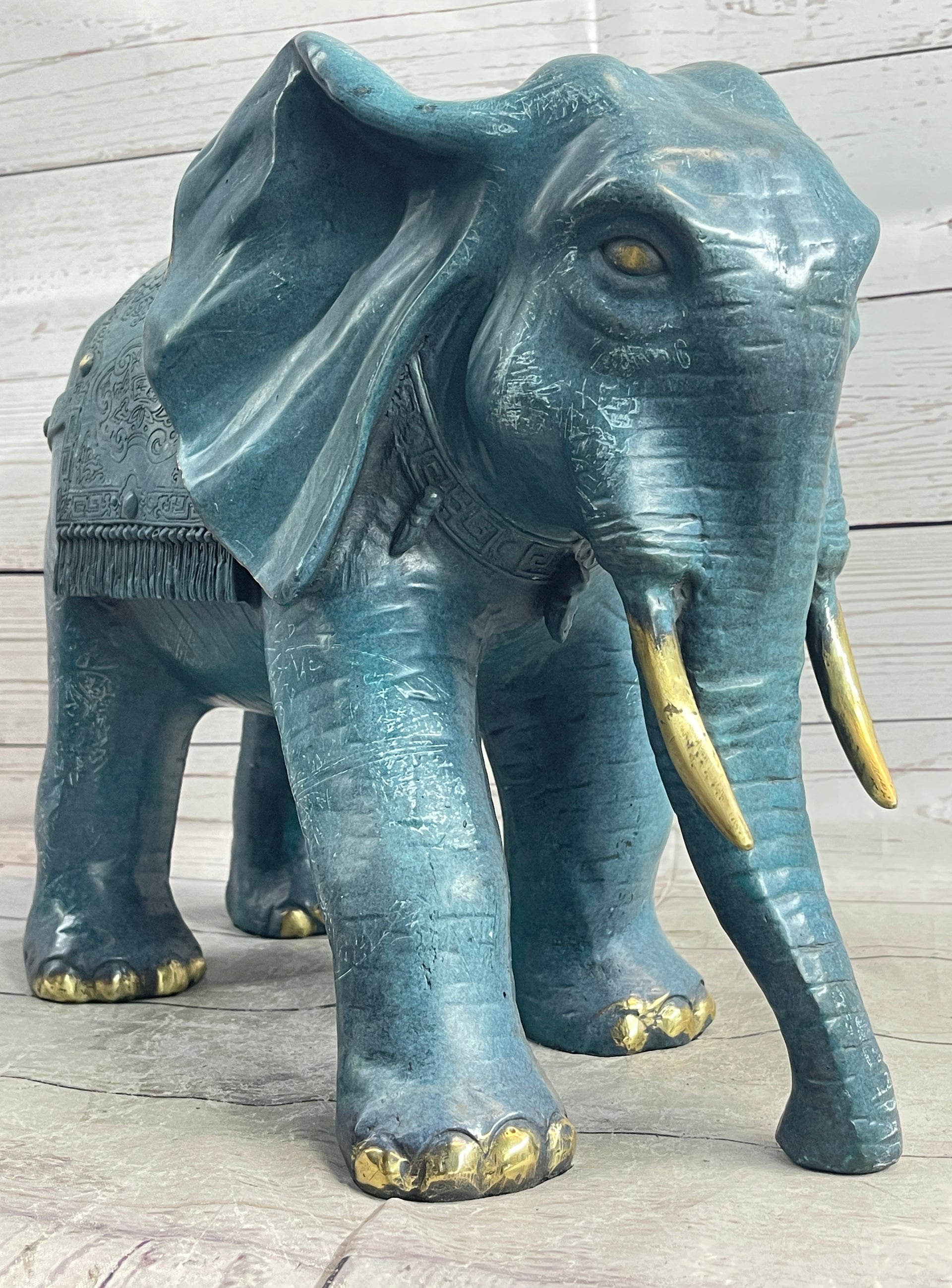 Extra Large Heavy Wildlife Elephant by French Artist Barye Green Patin ...