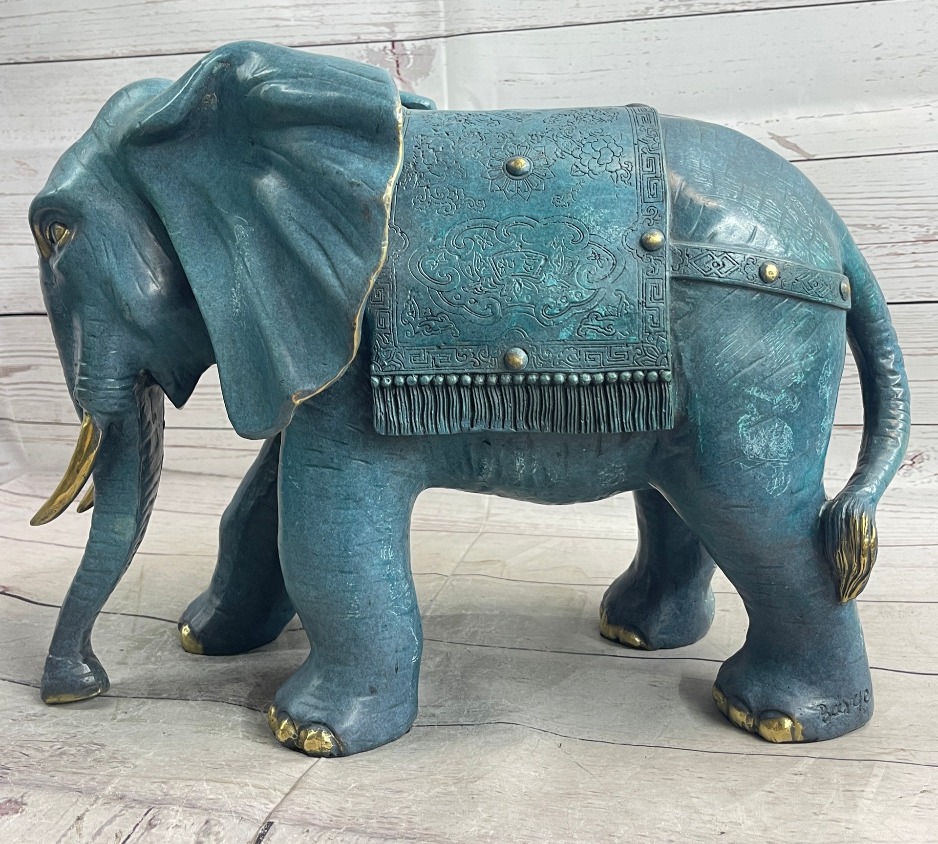 Extra Large Heavy Wildlife Elephant by French Artist Barye Green Patin ...