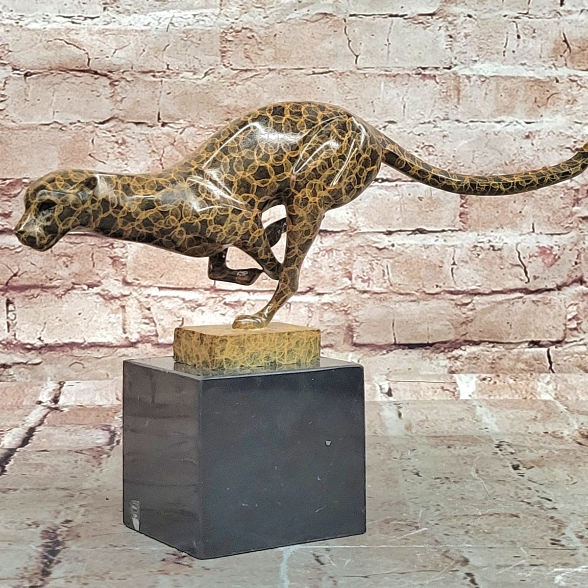 Bronze Sculpture of Running Cheetah Leopard Modern Statue Special Pati ...