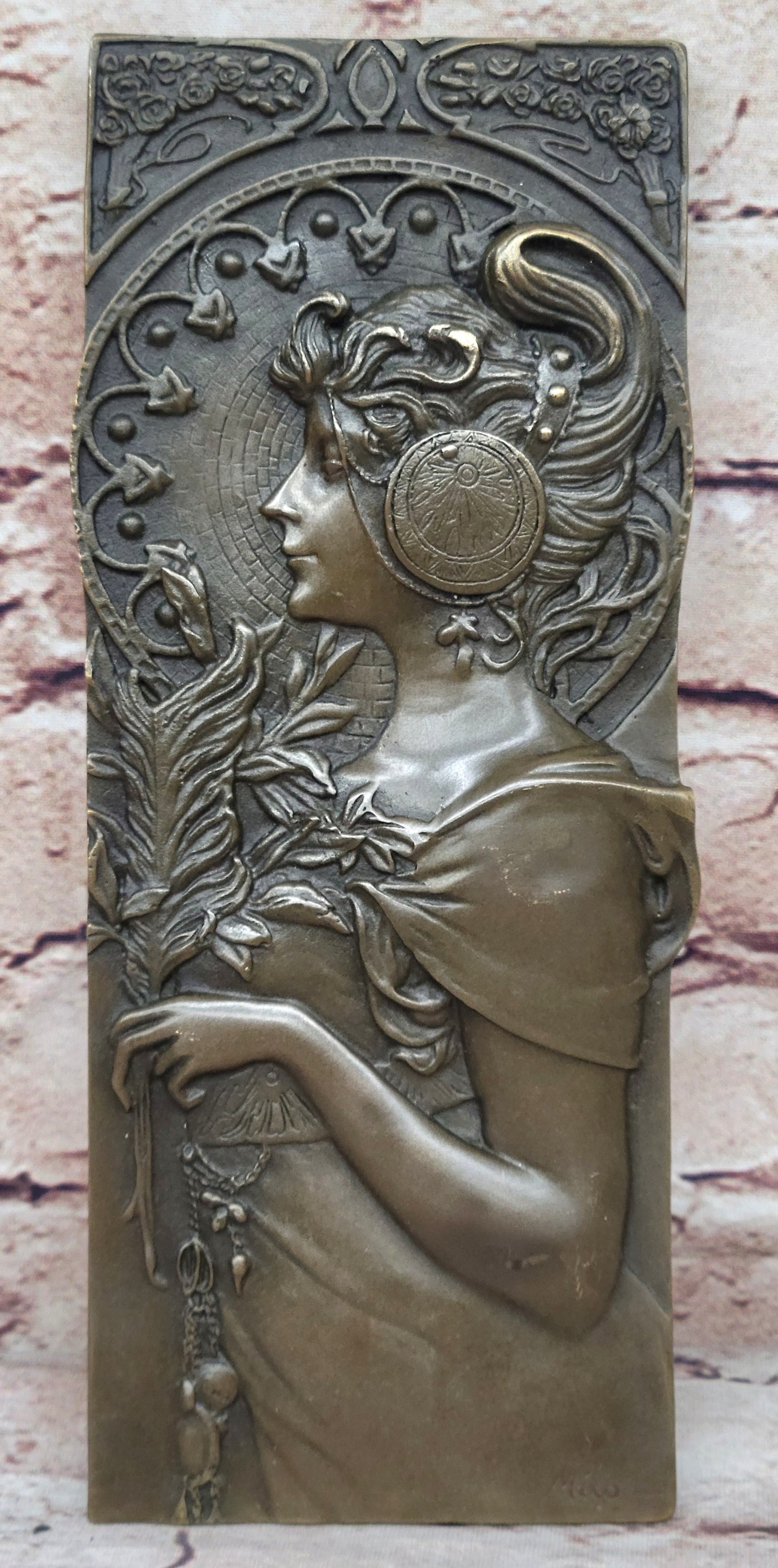 Original Hand Crafted Large Bas Relief Plaque Woman Face Bronze ...