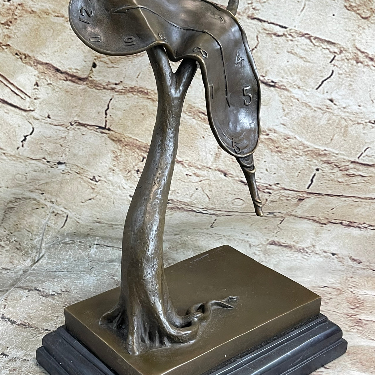 Bronze Surreal Melting Clock Sculpture Inspired by Dali on Marble Base ...