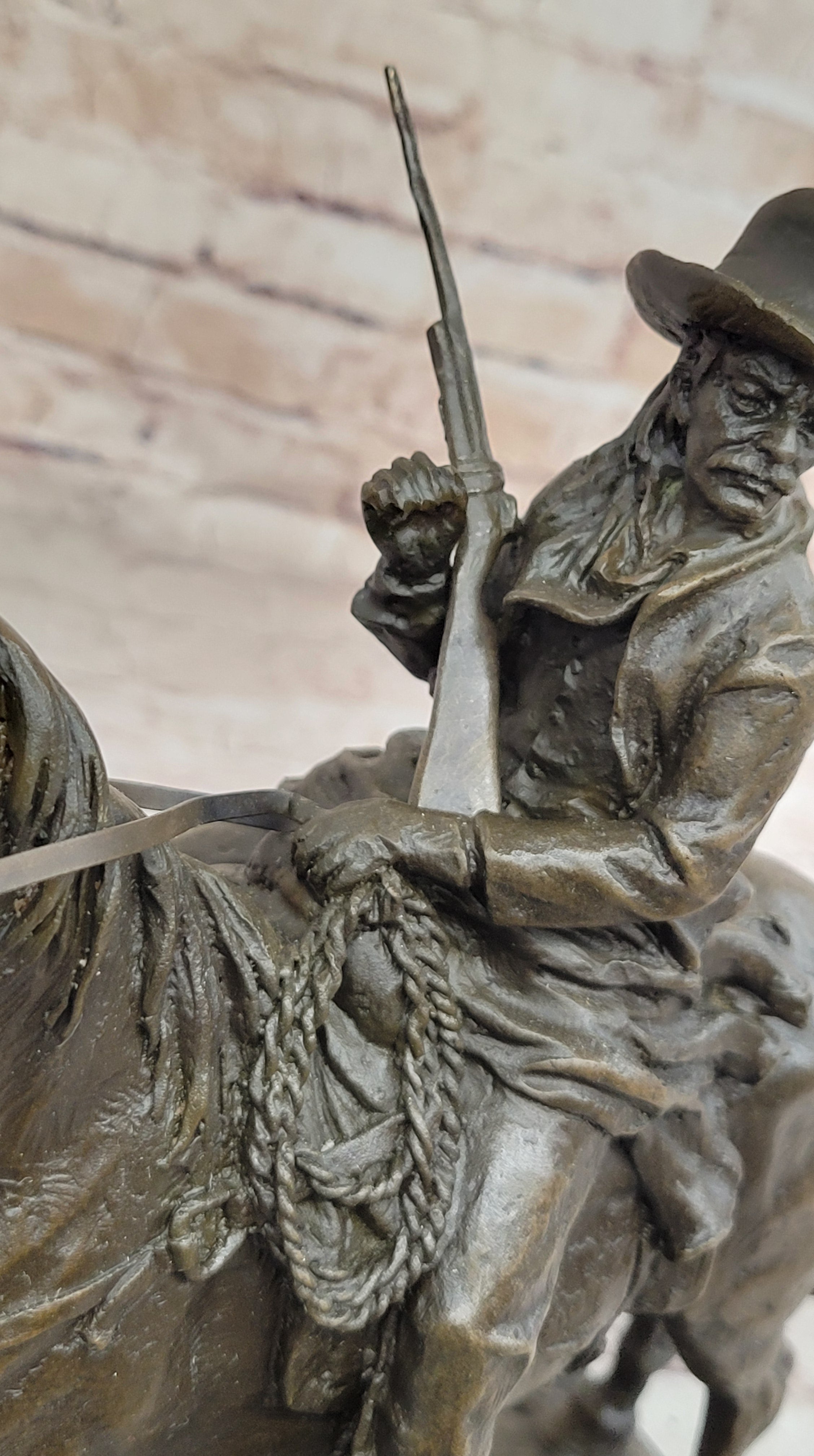 Hot Cast Remington Tribute Cowboy Riding Horse Bronze Sculpture Marble ...