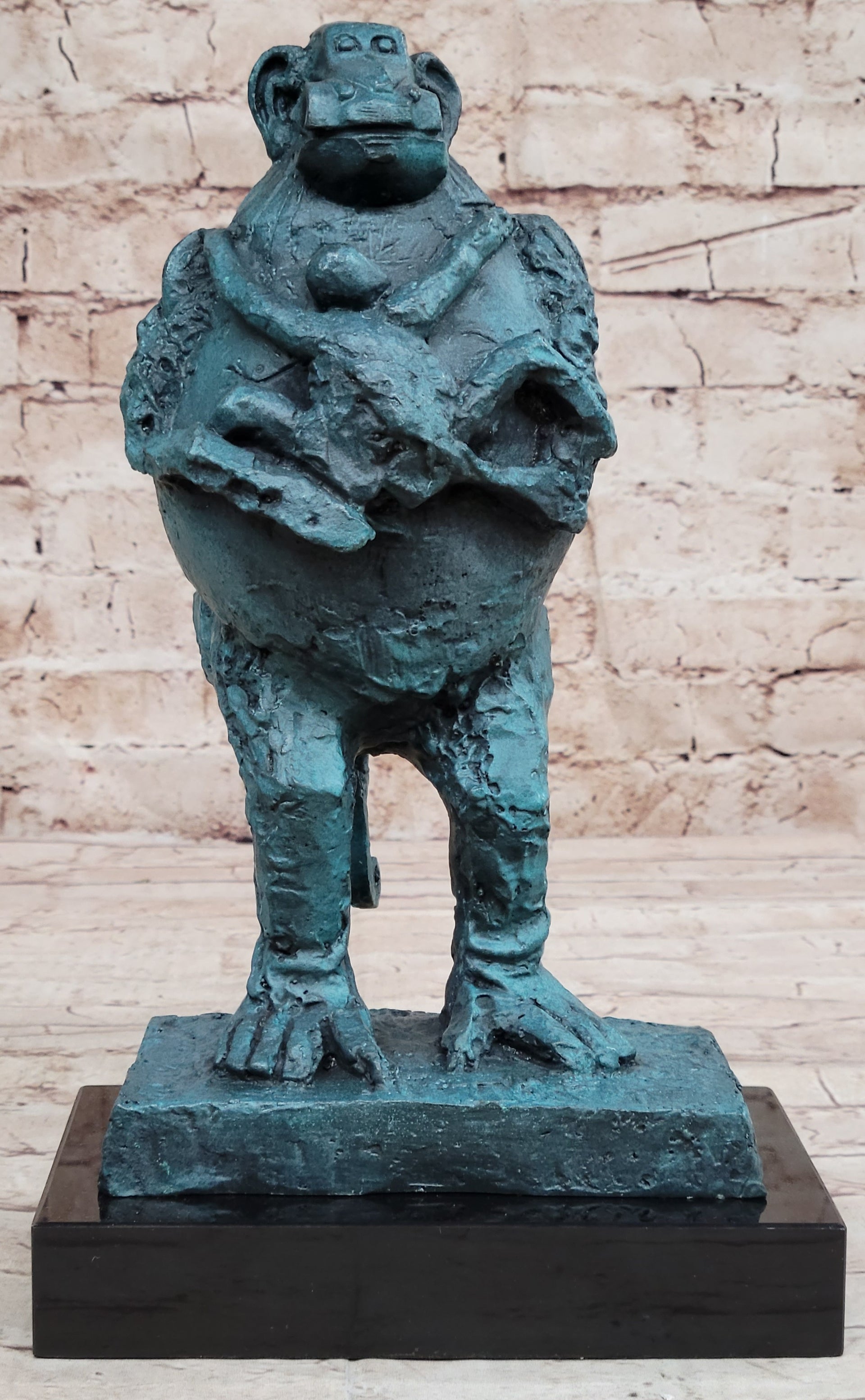 Hand Made Picasso Baboon Monkey Animal Holding Her Baby Genuine Bronze ...