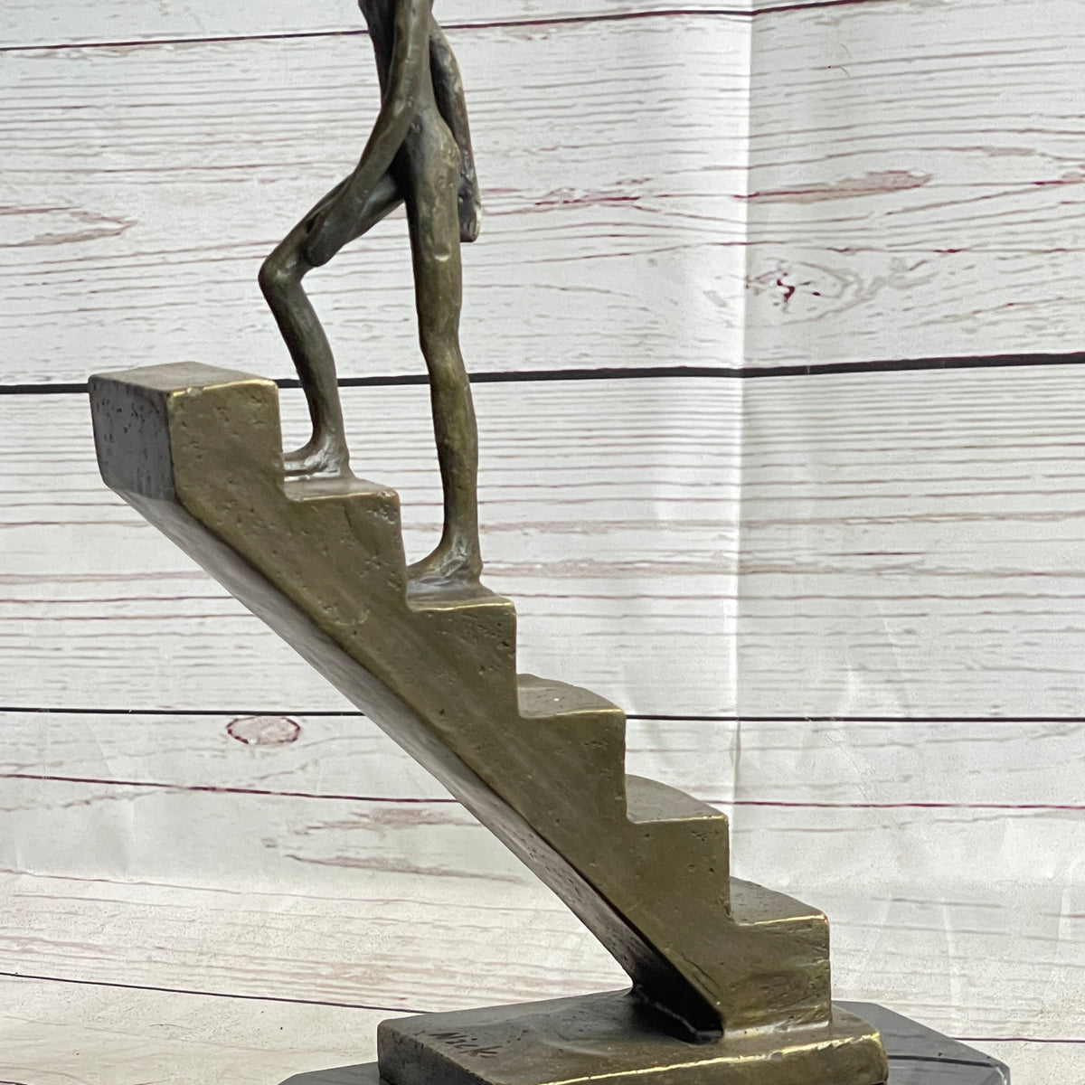 Abstract Bronze Sculpture of a Man Climbing Stairs Staircase - Origina ...