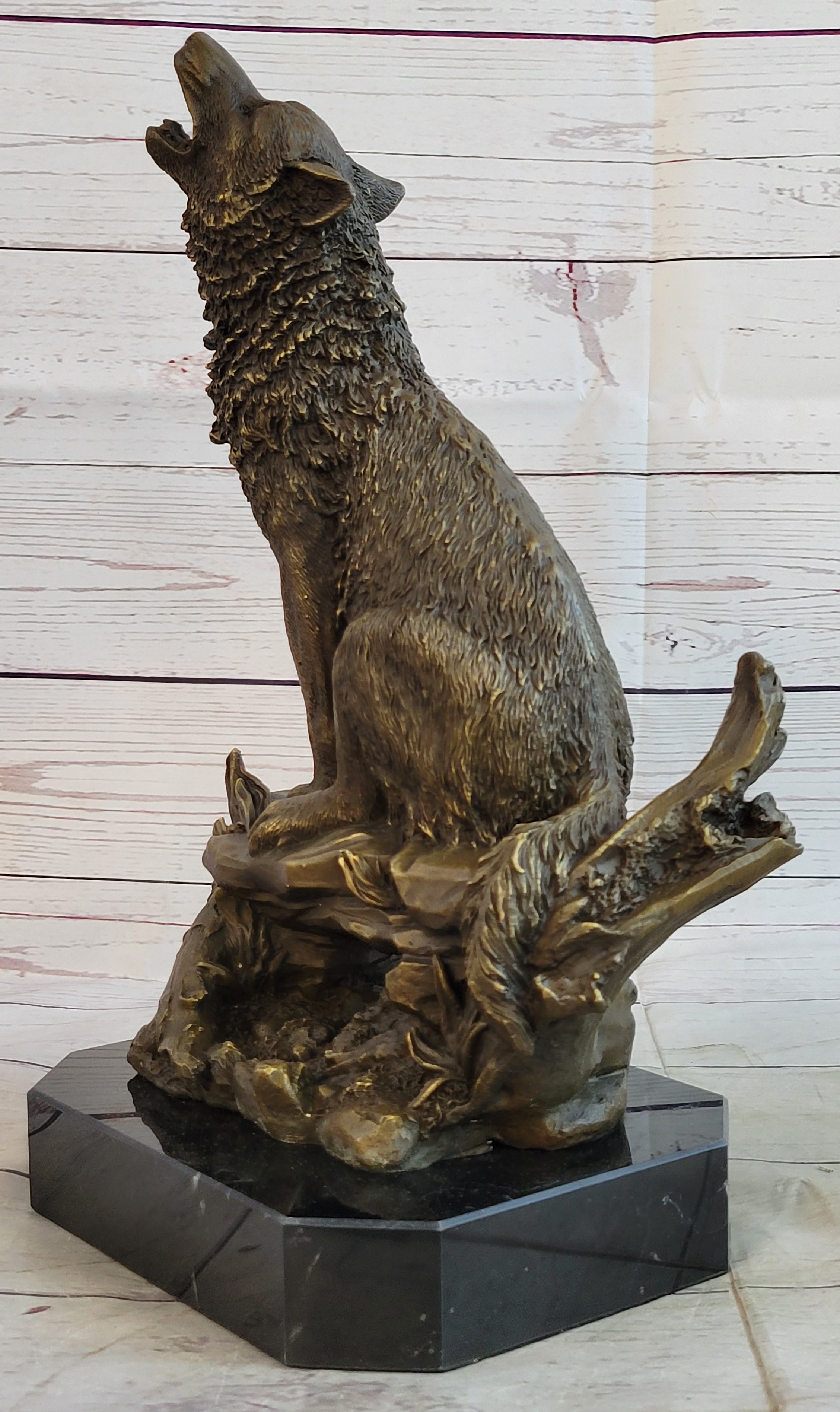 Lost Wax Bronze Casting of Howling Wolf on Marble Base by Milo – Bronzhaus
