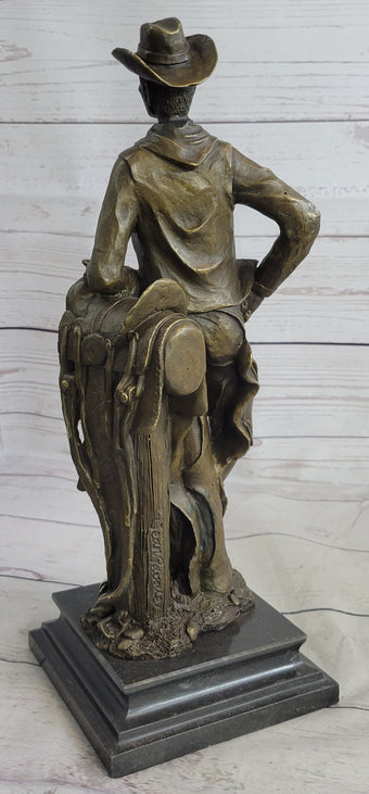 Signed Original Patoue French Artist Cowboy with Rope Bronze Statue ...