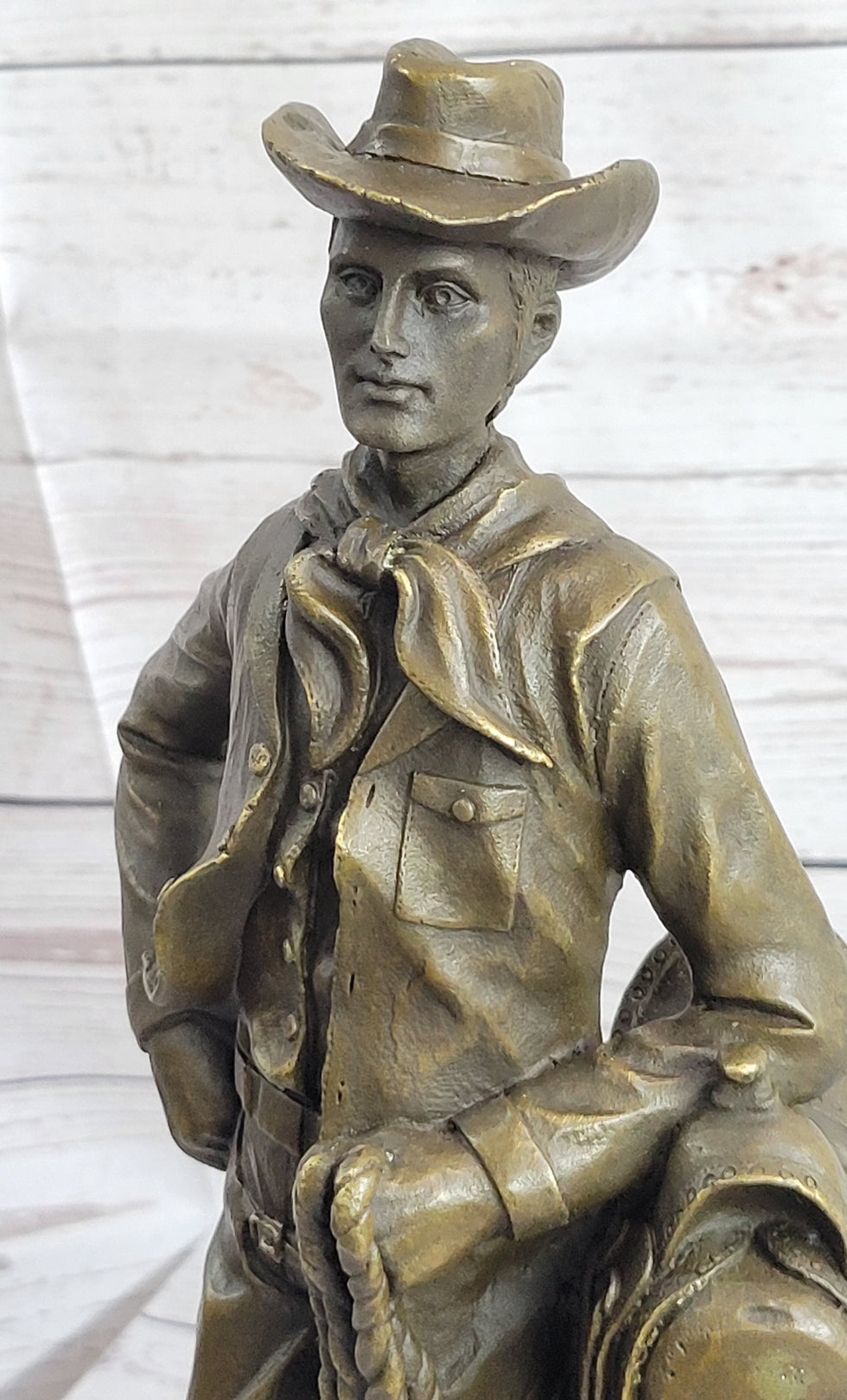 Signed Original Patoue French Artist Cowboy with Rope Bronze Statue Sc ...