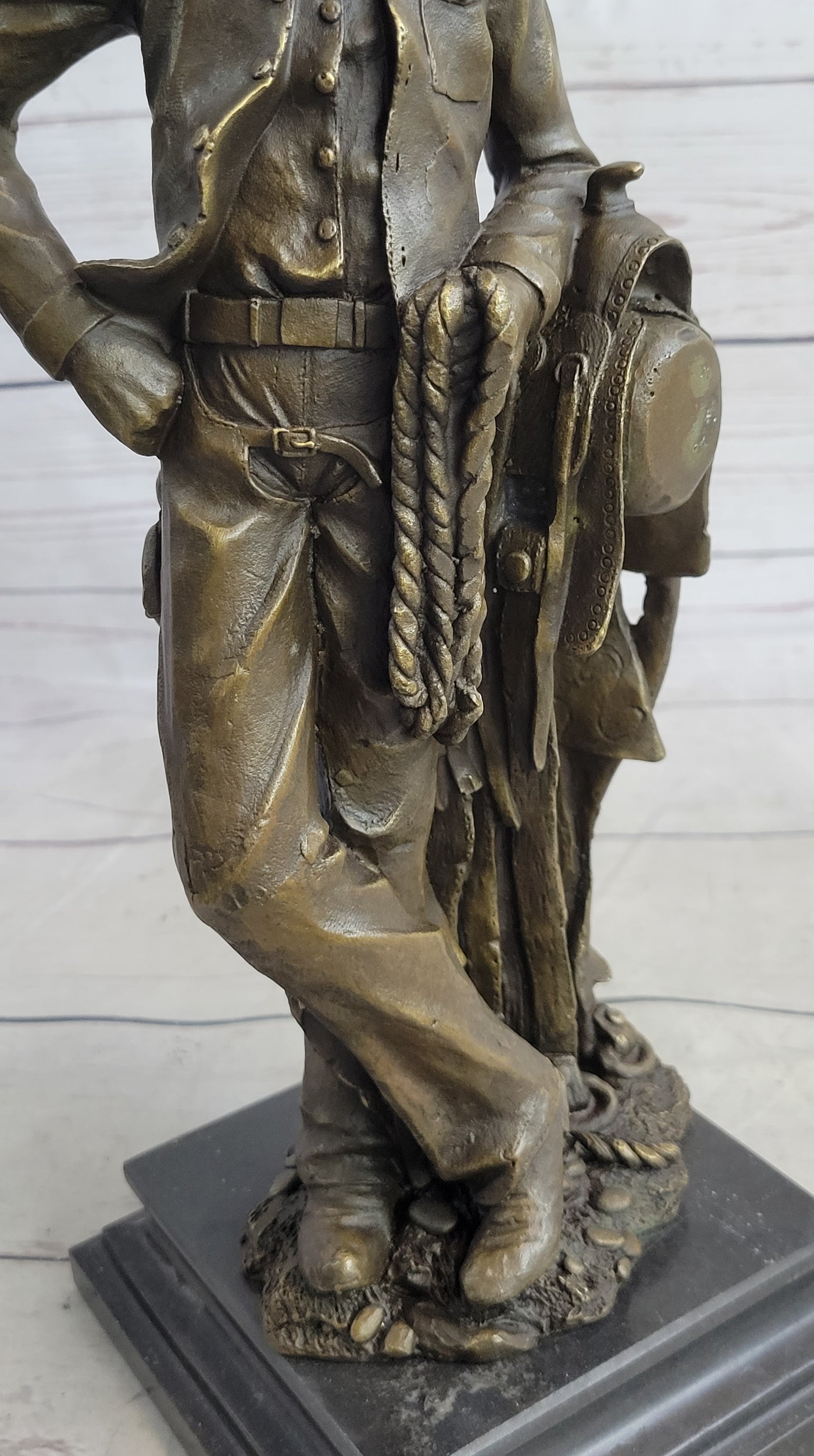 Signed Original Patoue French Artist Cowboy with Rope Bronze Statue Sc ...