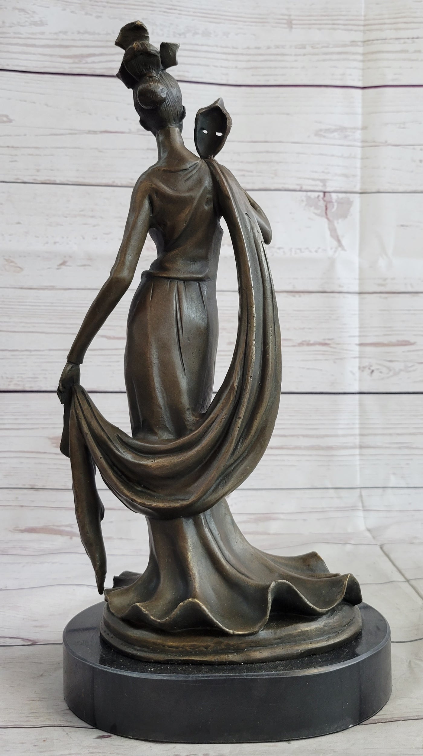 Hand Made 1920 Style Girl Holding a Mask Bronze Sculpture by Moreau ...