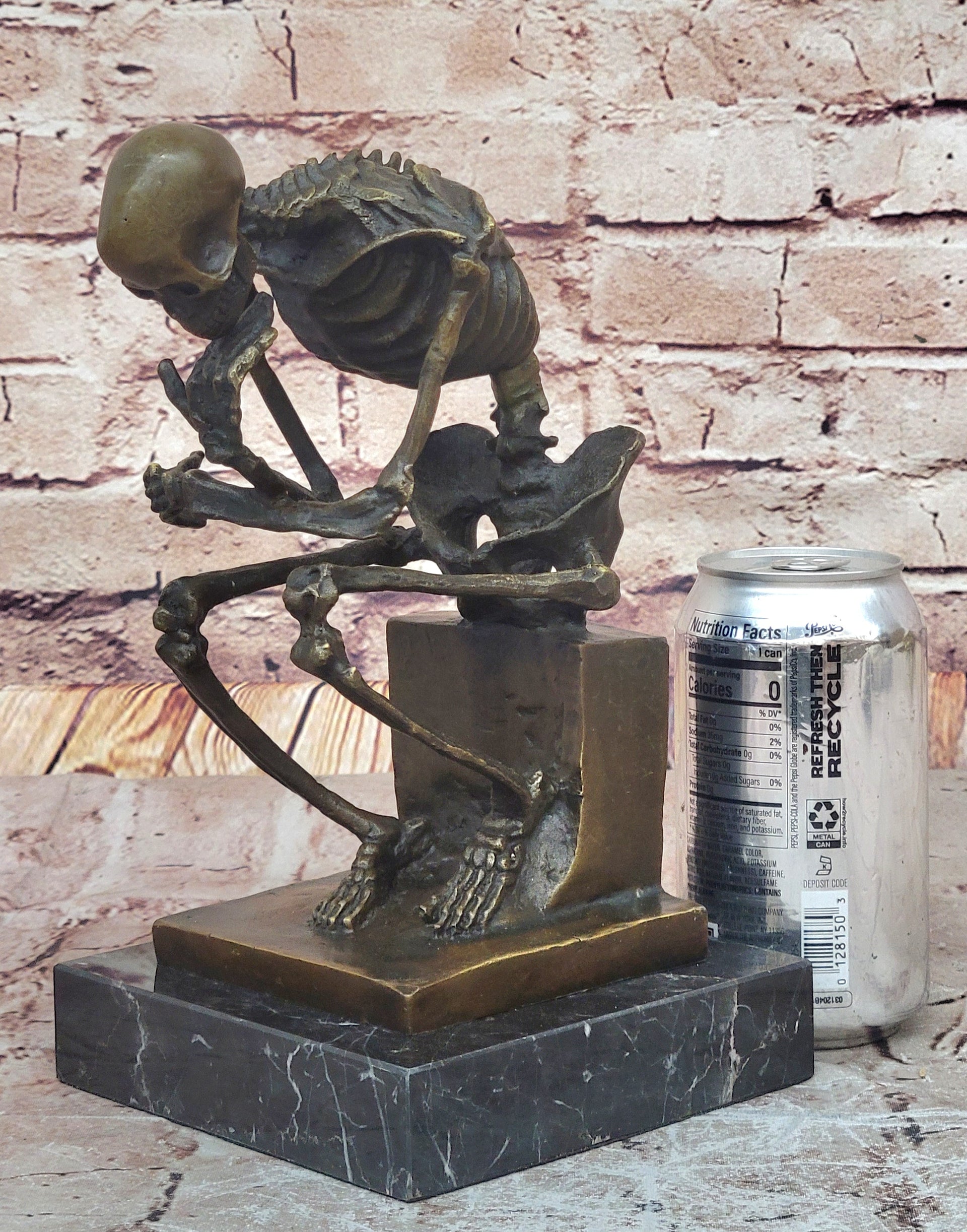 Hot Cast Bronze Skeleton Thinker Thinking Man Memento Mori Sculpture F ...