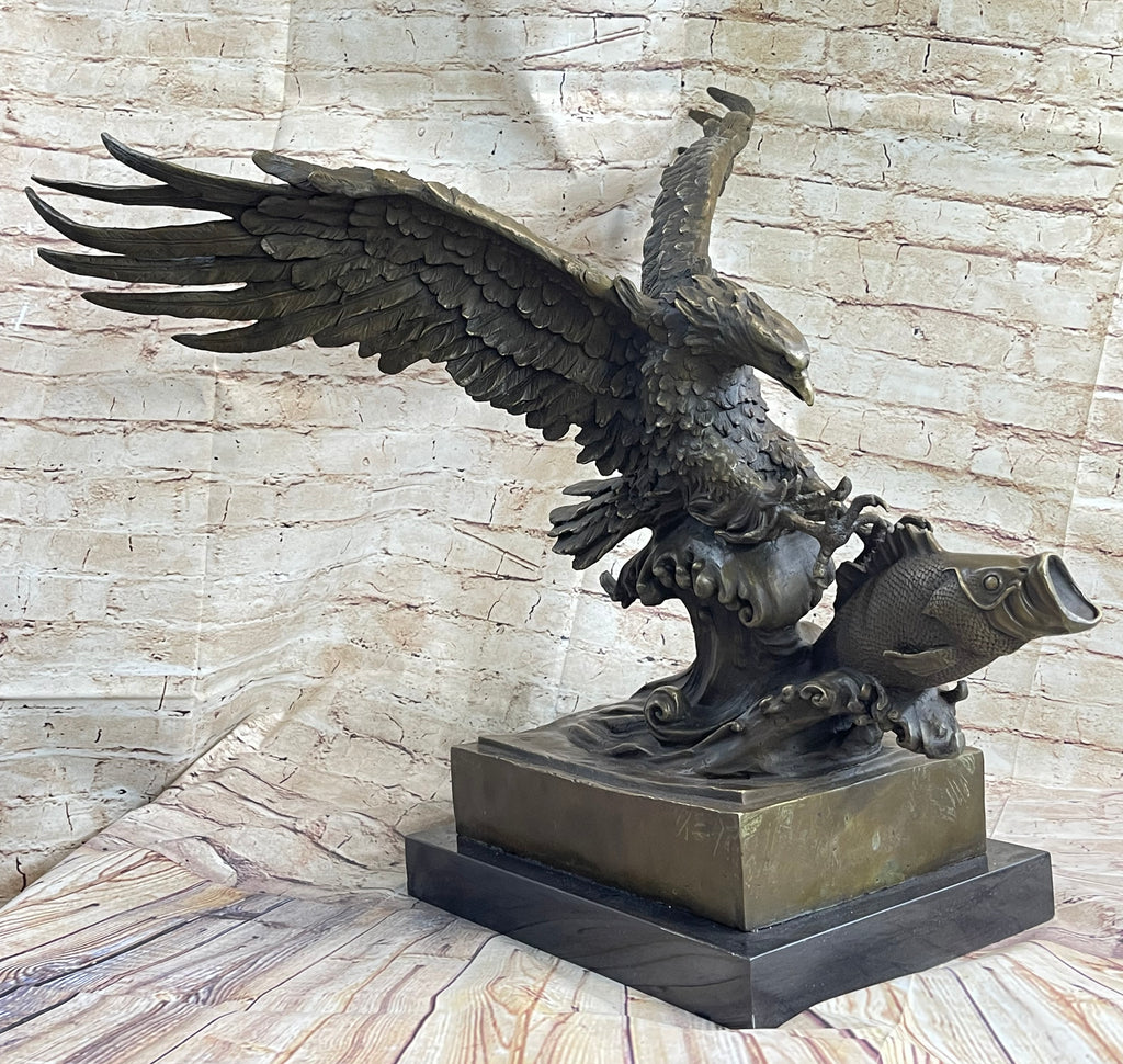 Extra Large American Eagle Scooping a Fish From Ocean Bronze Sculpture ...