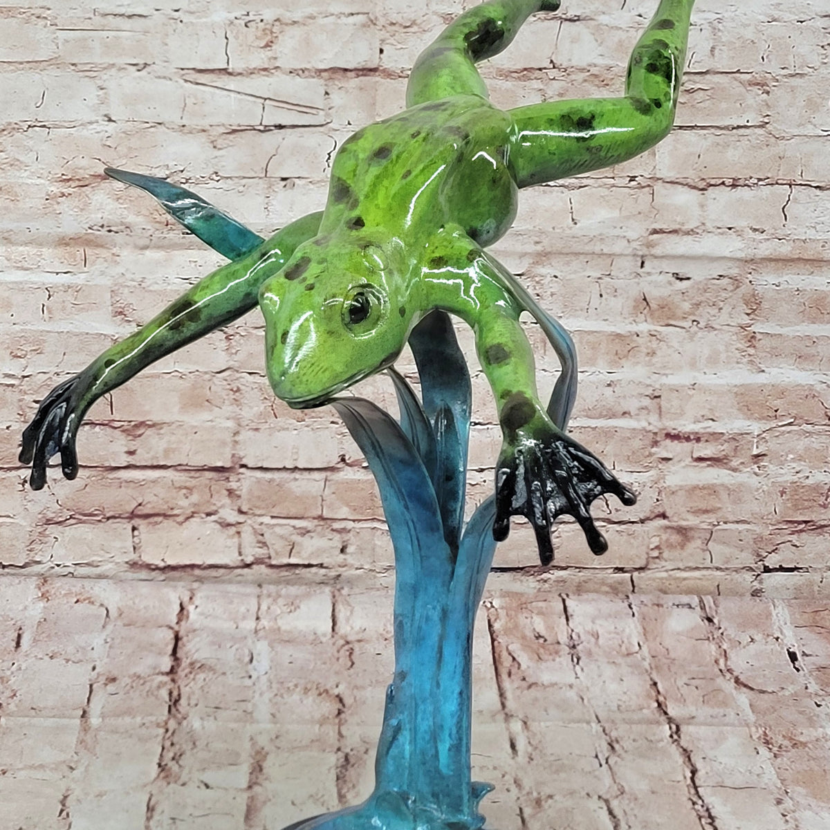 Leaping Frog Bronze Metal Statue Sculpture Painted Decor on Marble Bas ...