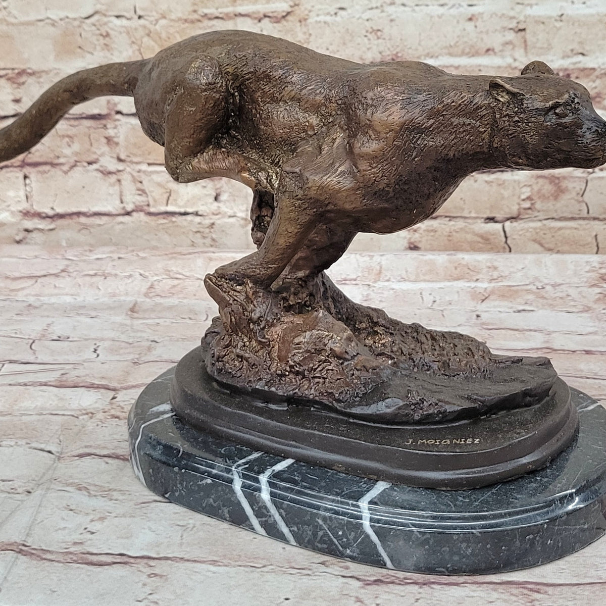 SIGNED STALKING PUMA PANTHER BRONZE SCULPTURE FIGURE STATUE ART FIGURI ...