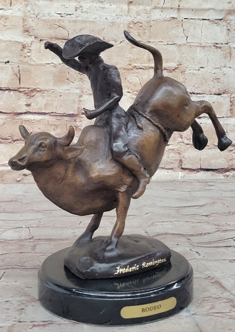 Cowboy Riding Bull Rodeo Bronze Sculpture Marble Base Statue – Bronzhaus