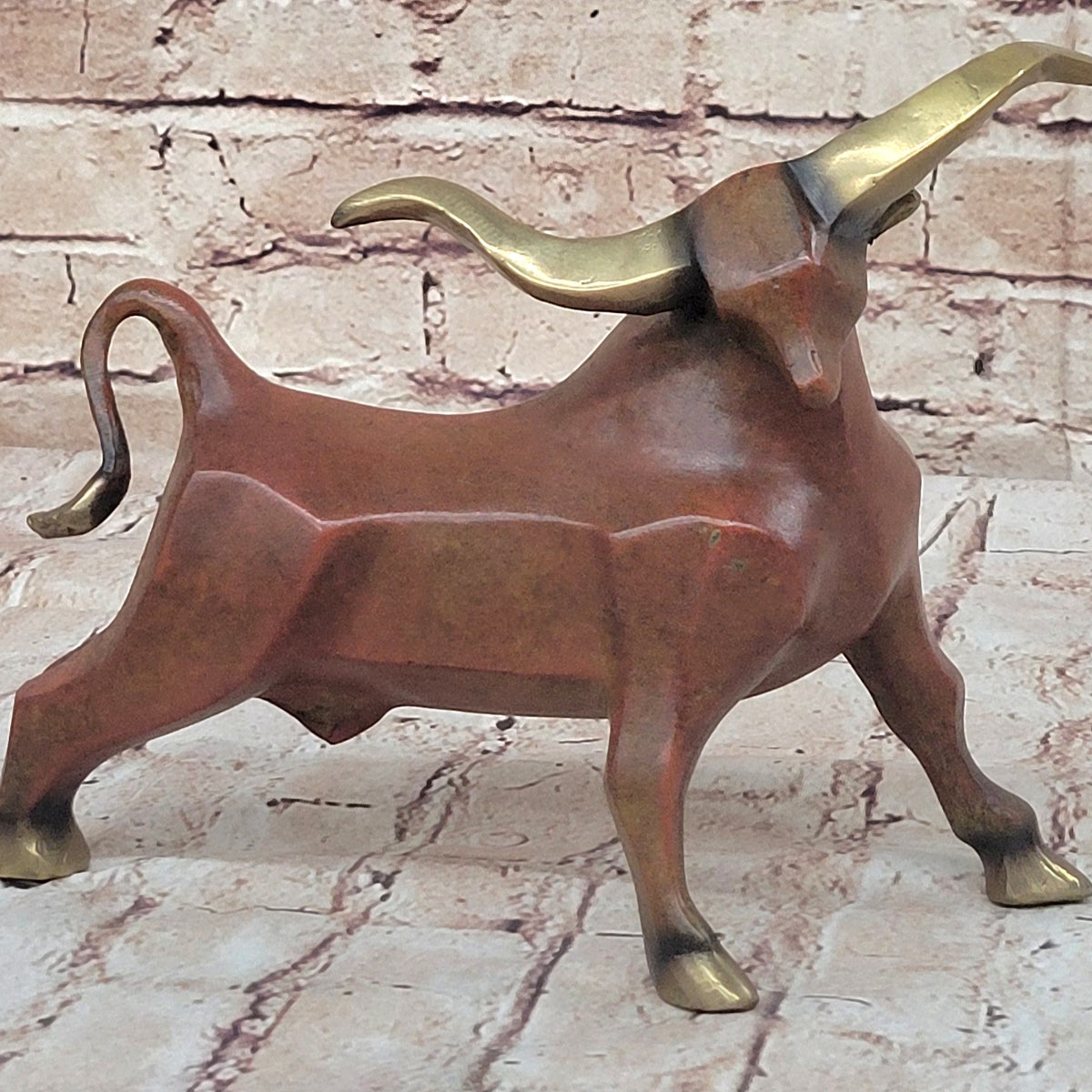 Abstract Bronze Metal Longhorn Cattle Bull Sculpture Statue Figurine S ...