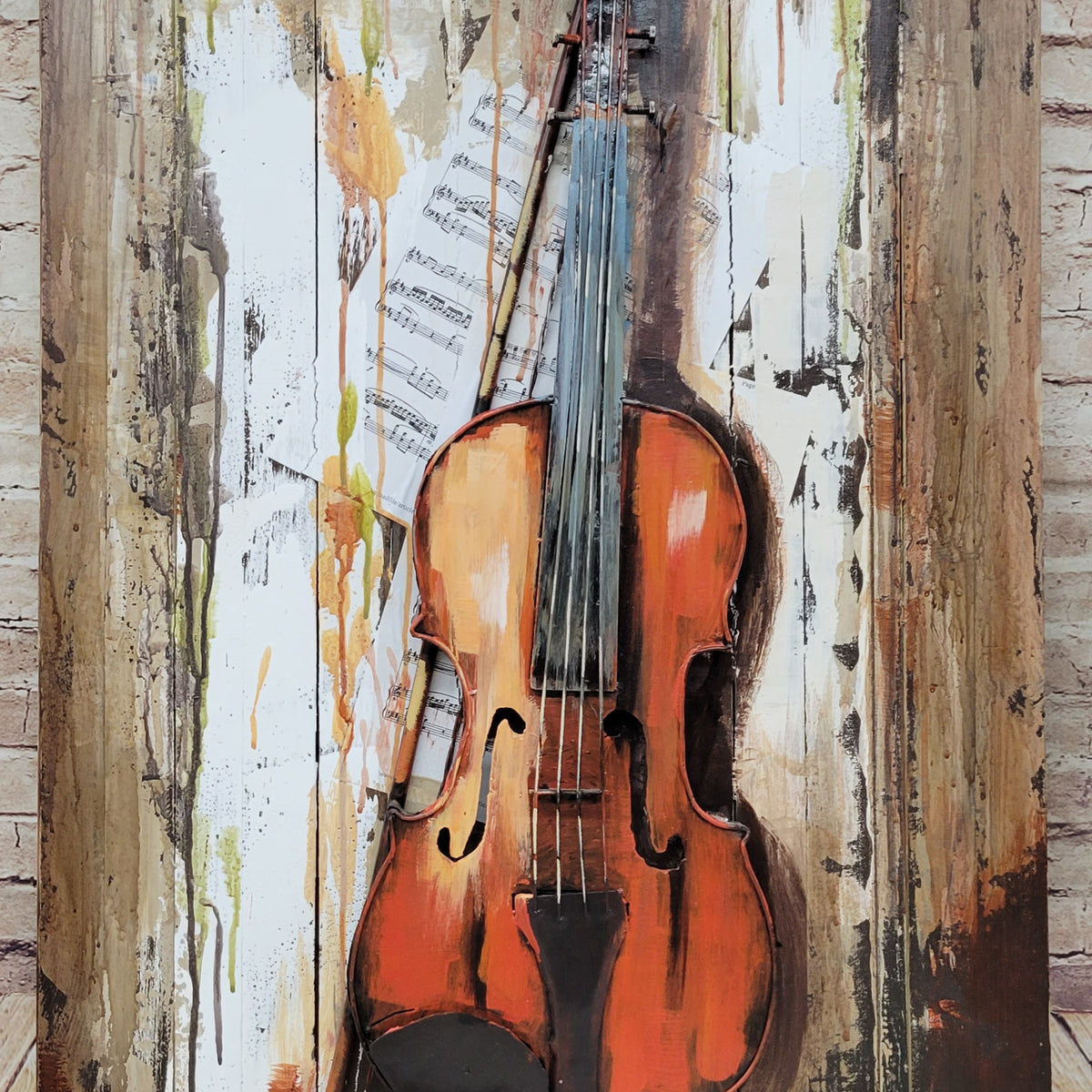 Violin Viola 3D Metal Cutout on Wood Canvas Painting Wall Art Hanging ...