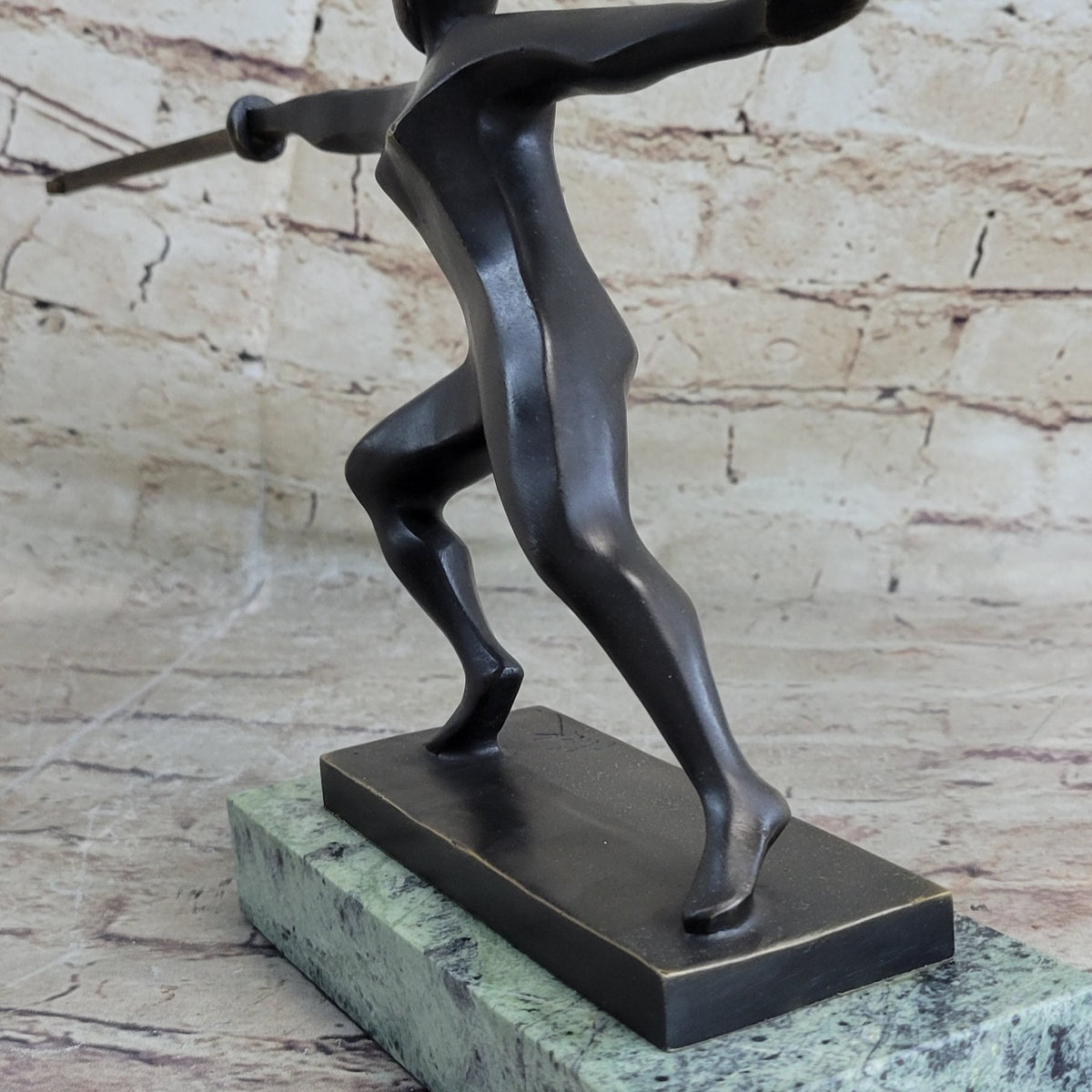 Signed Original Mario Nick Fencer Dark Patina Green Marble Base ...