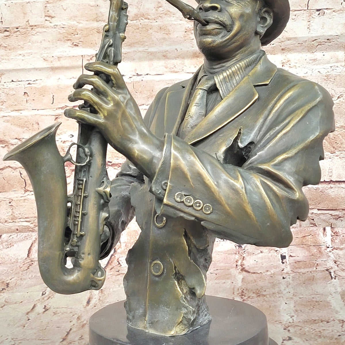 Jazz Saxophone Player Bronze Bust Sculpture on Marble Base – Bronzhaus