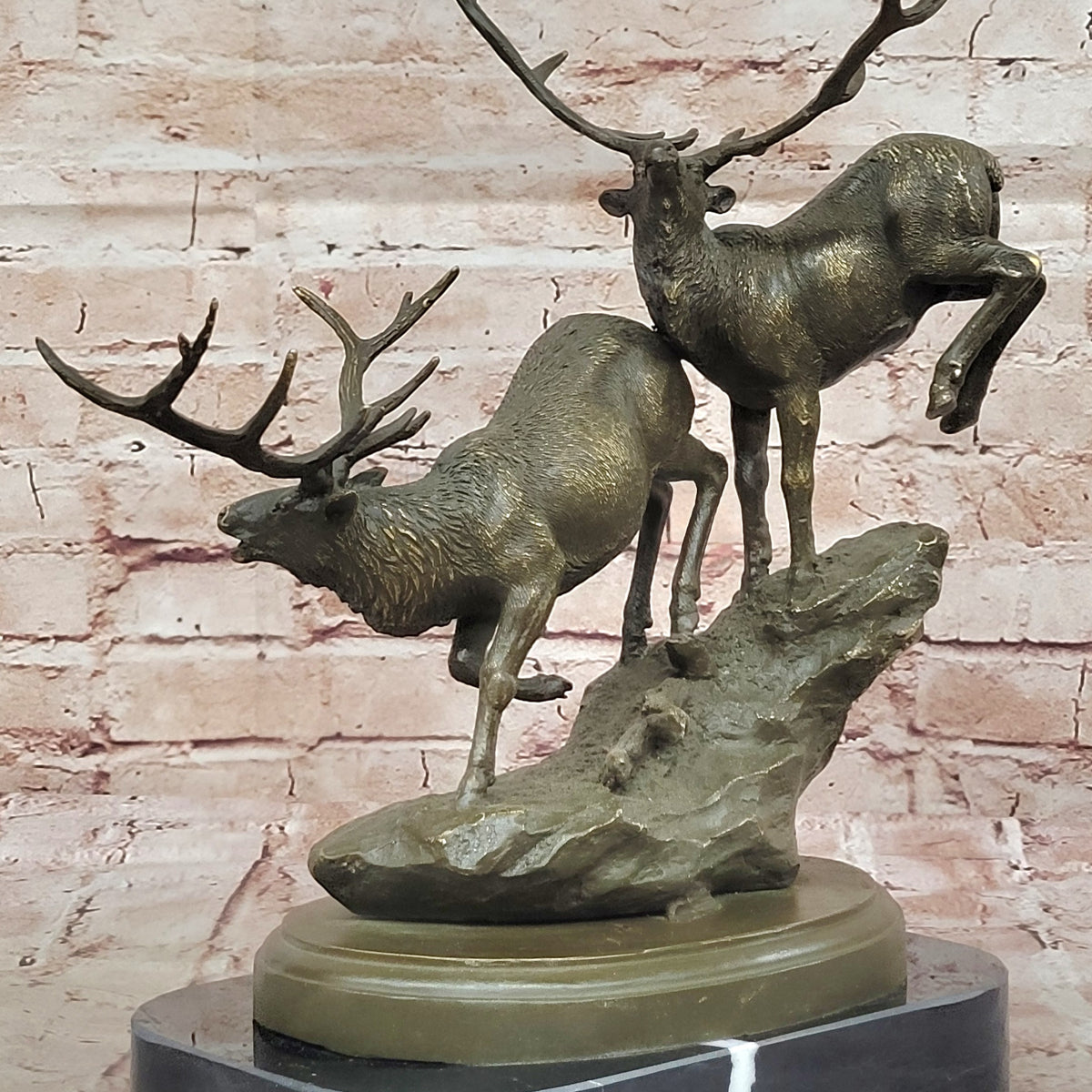 Leaping and Standing Stags Bronze Sculpture - Majestic Deer Wildlife A ...