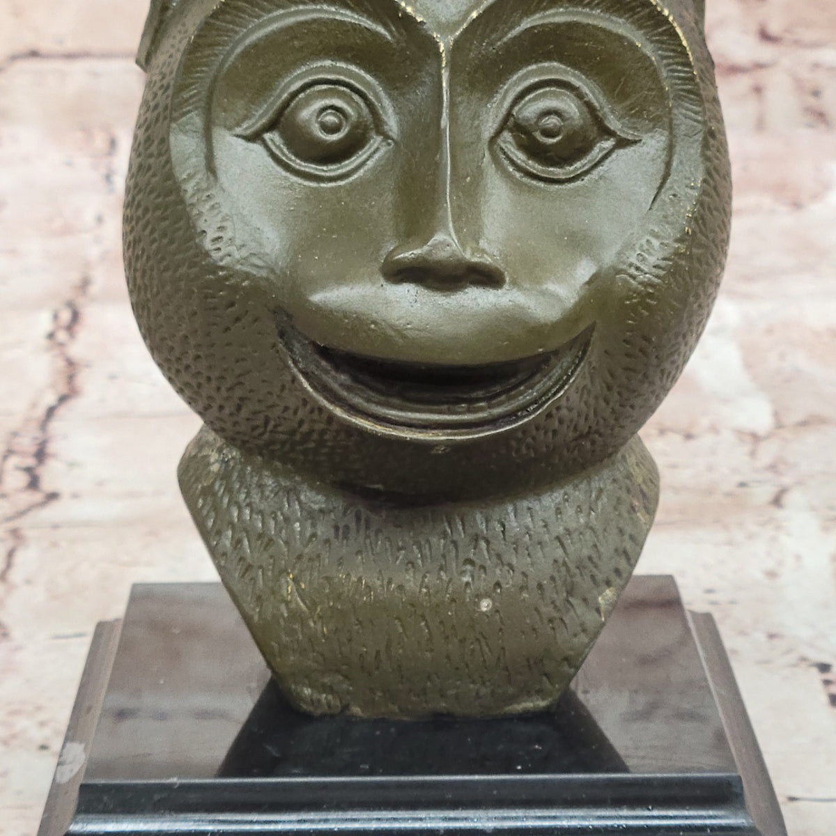 Abstract Bronze Primate Sculpture – Smiling Monkey Bust on Marble Base ...