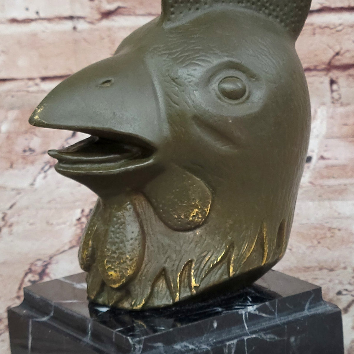 Bronze Rooster Head Bust on Marble Base – Stylized Zodiac Sculpture ...