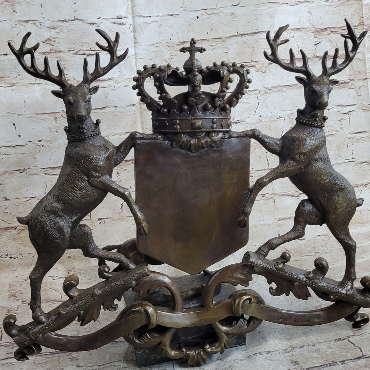 Two Stags Coat of Arms Bronze Metal Wall Plaque Original Handmade Sign ...