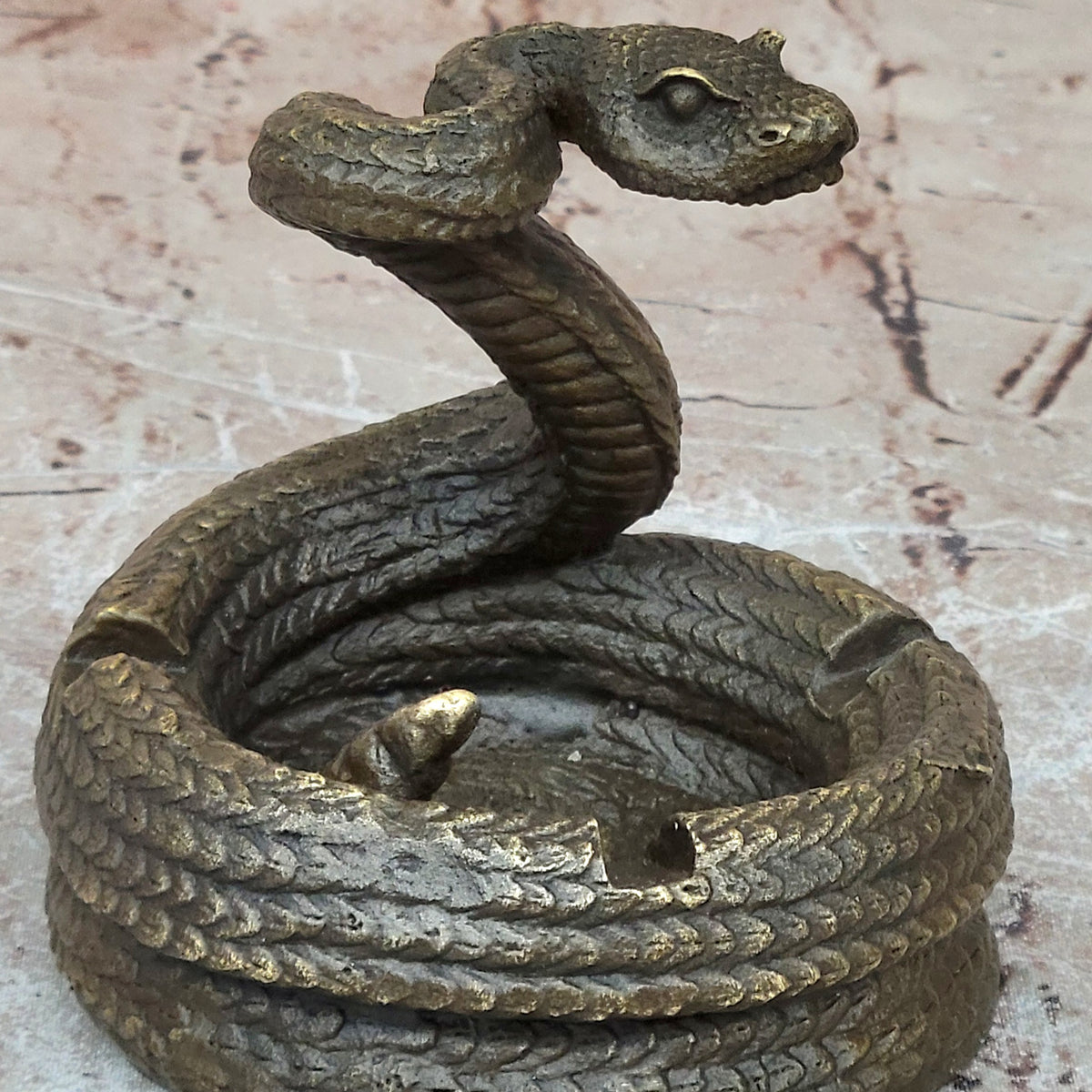 Rattlesnake Snake Bronze Metal Ashtray Sculpture Original Signed Handm ...