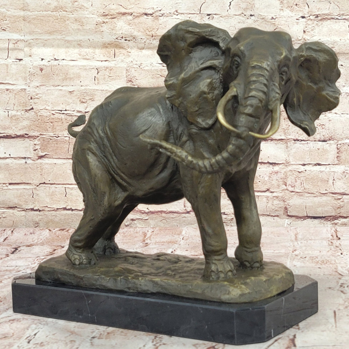 African Elephant Bronze Sculpture – Lifelike Safari Artwork on Marble ...